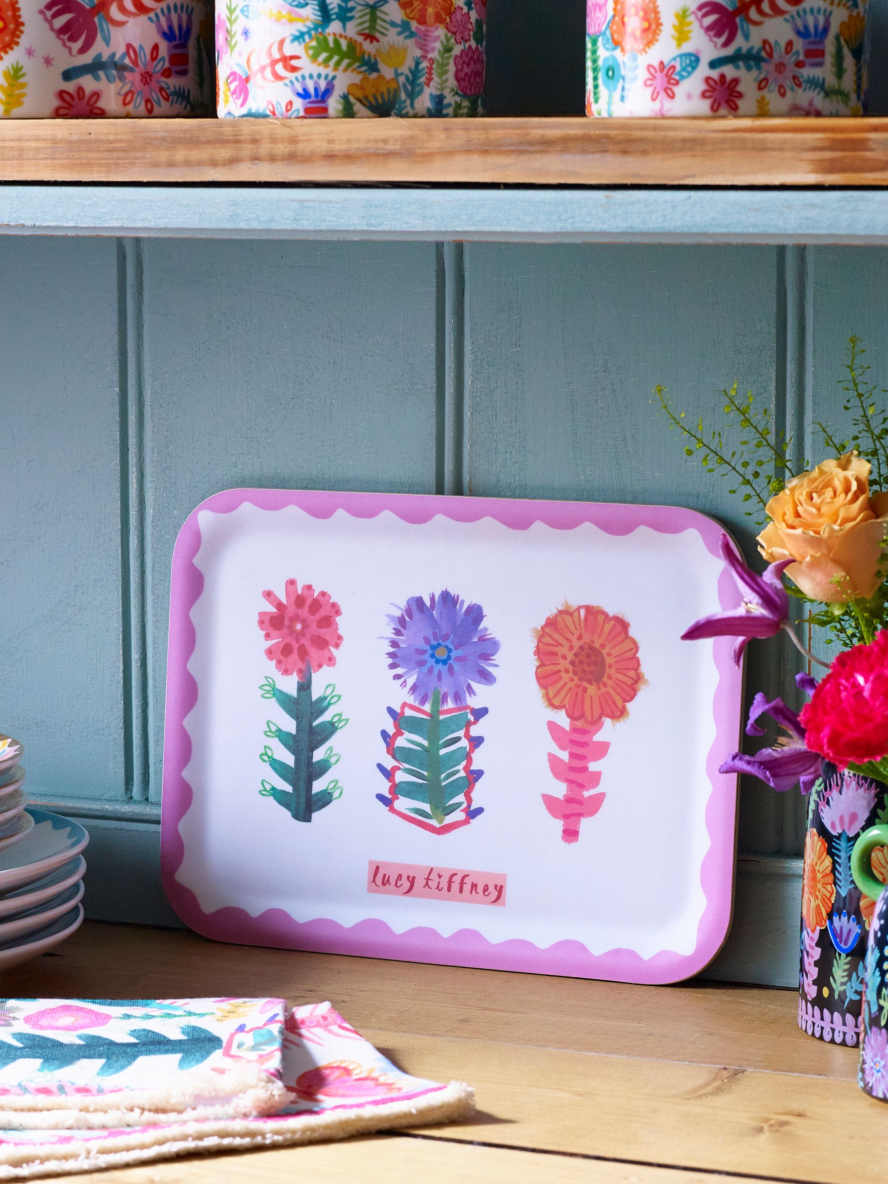 Buy Lucy Tiffney Floral Wood Veneer Tray with Anti Slip Finish from the ...