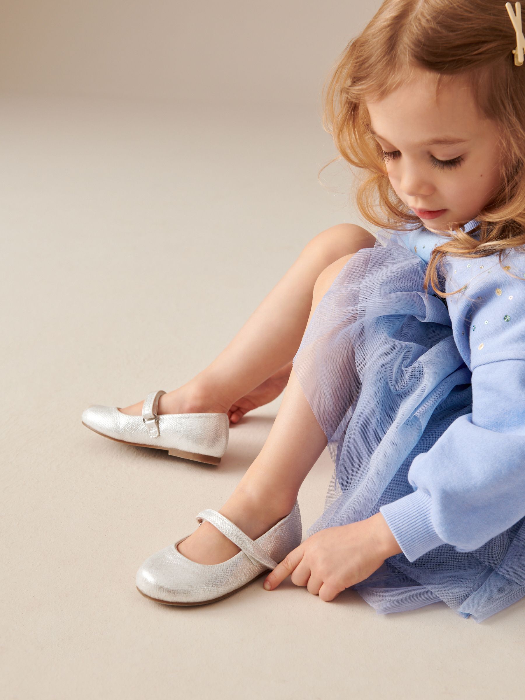 Buy Silver Standard Fit (F) Mary Jane Touch Fastening Occasion Shoes ...