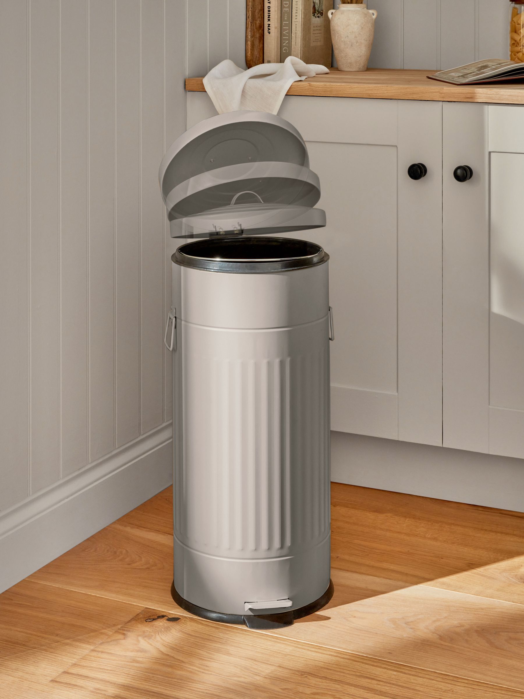 Buy Light Grey 30L Vintage Ribbed Soft Close Bin from the Next UK ...