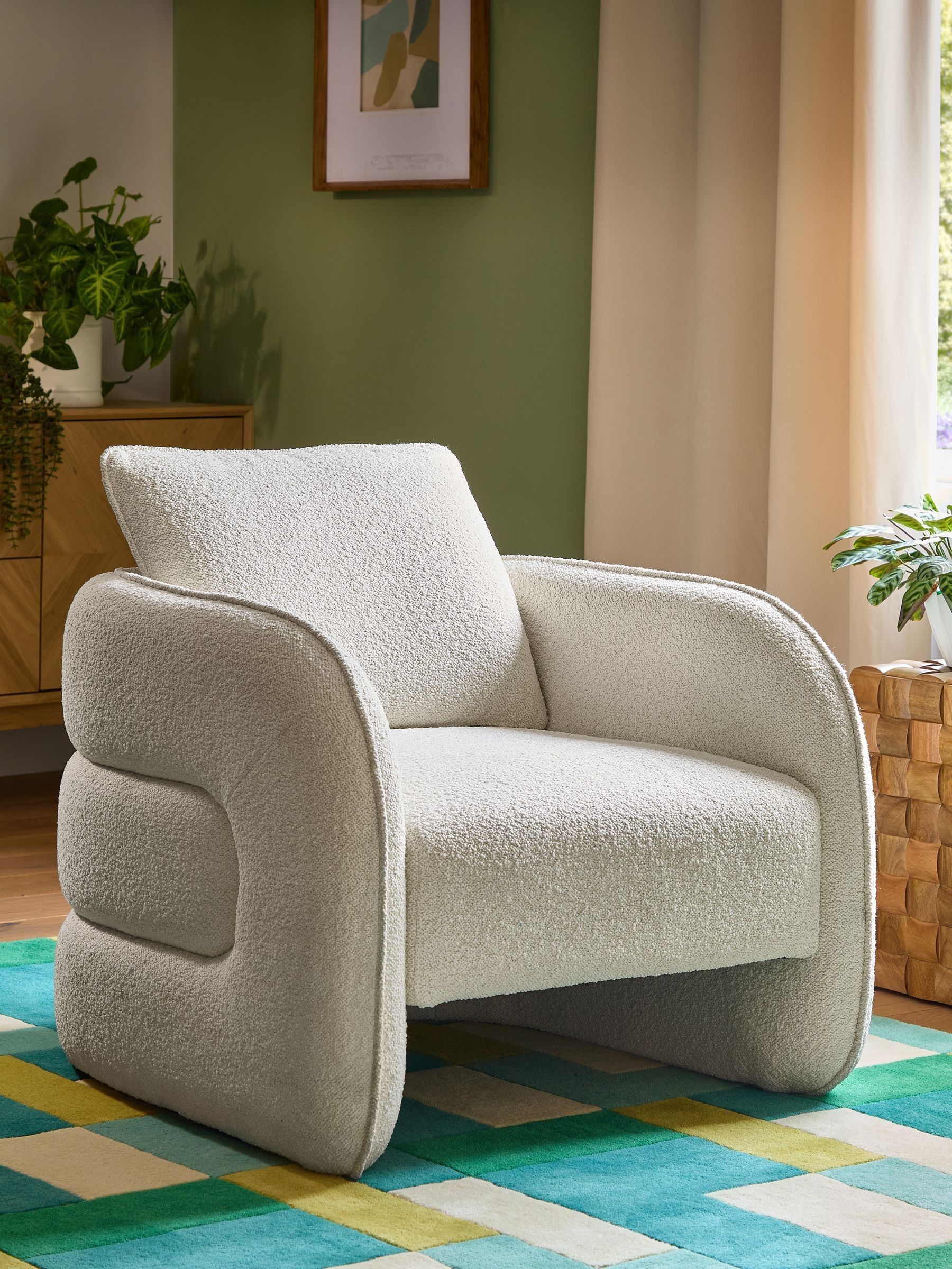 Buy Casual Bouclé Oyster Natural Kendra Curved Accent Chair from the ...