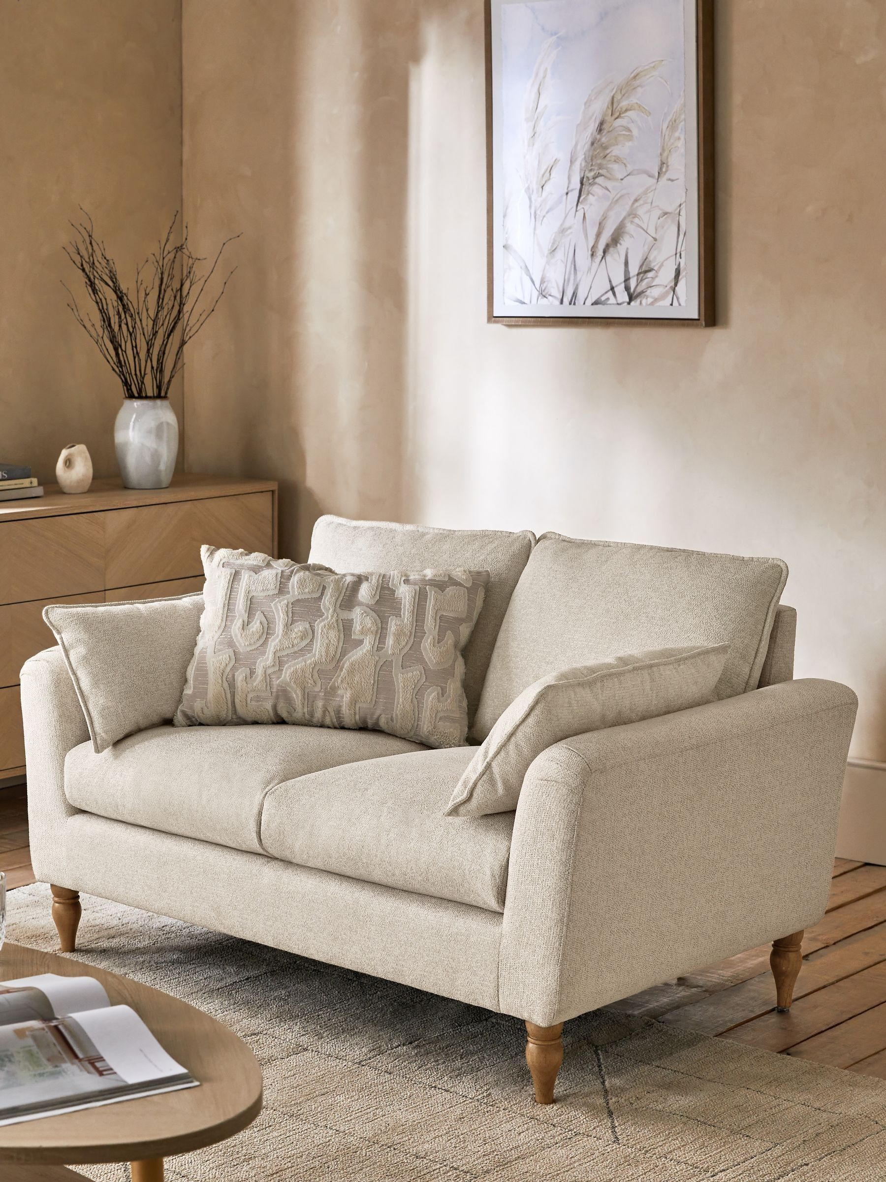 Buy Tailored Chenille Oyster Natural Emory 2 Seater Small Sofa In A Box ...
