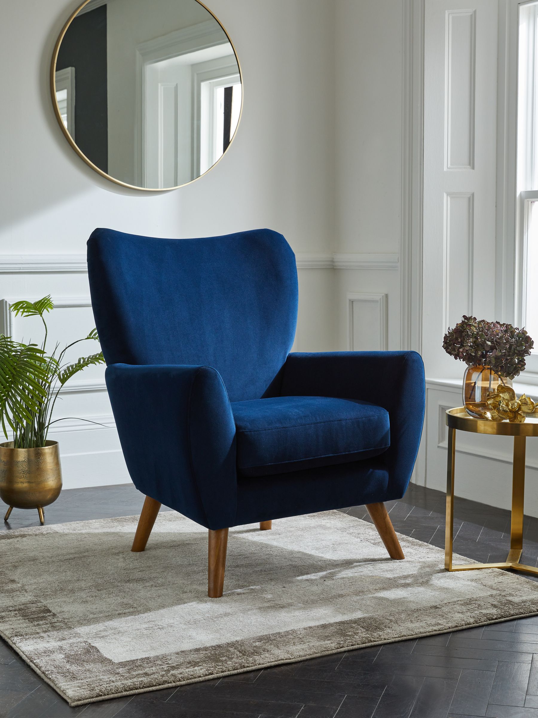 Buy Soft Velvet Navy Blue Wilson II Highback Grande Armchair from the Next UK online shop