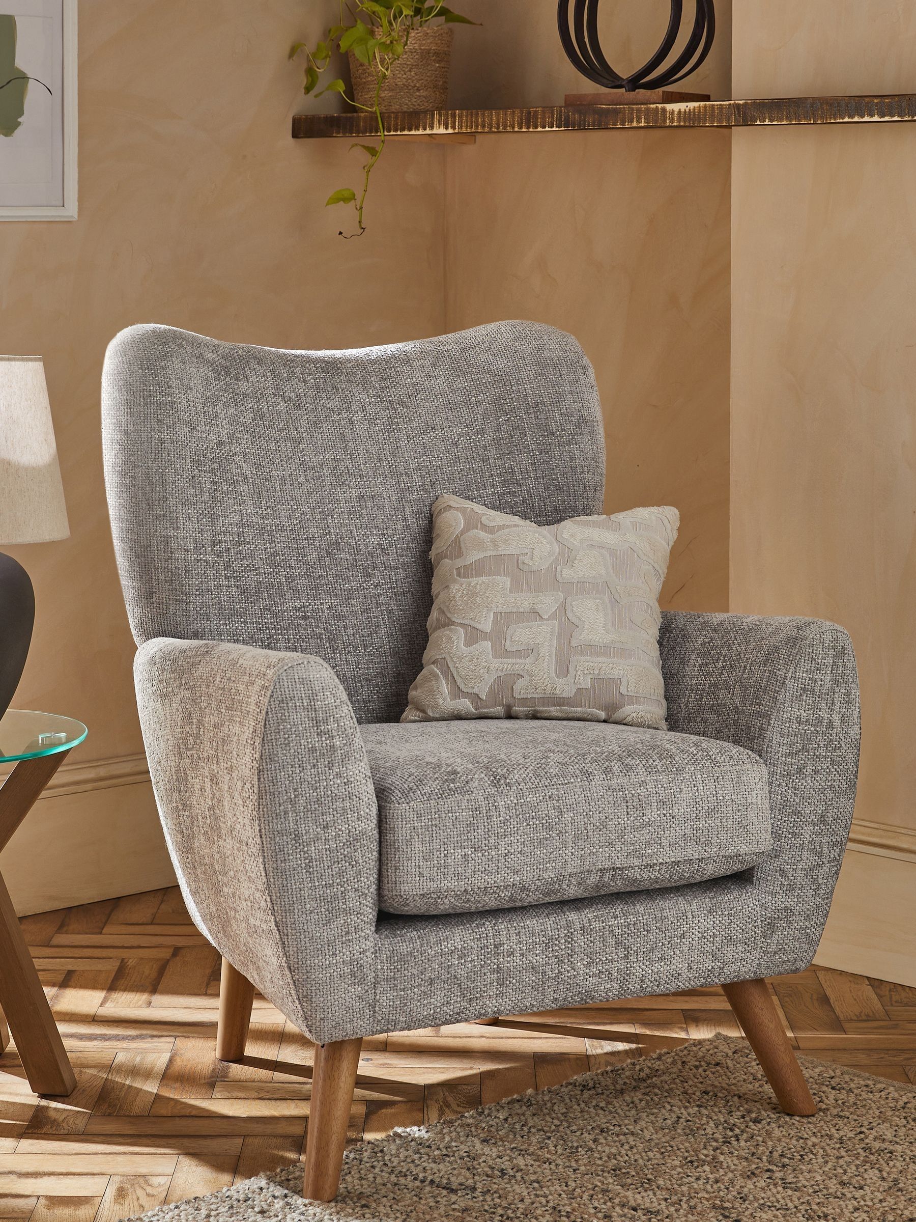 Buy Chunky Chenille Light Grey Wilson II Highback Grande Armchair from the Next UK online shop