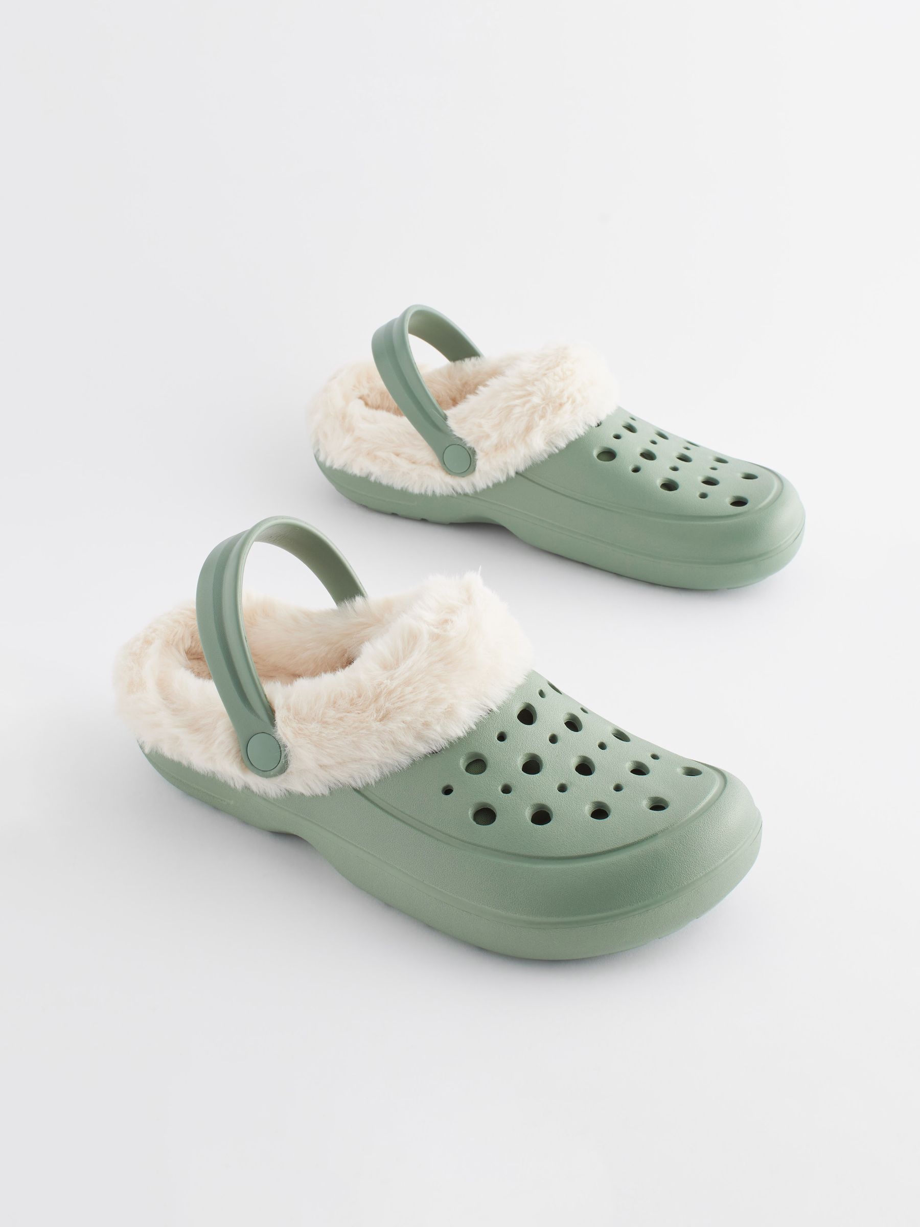 Buy Green Womens Faux Fur Lined Clogs Slippers from the Next UK online shop
