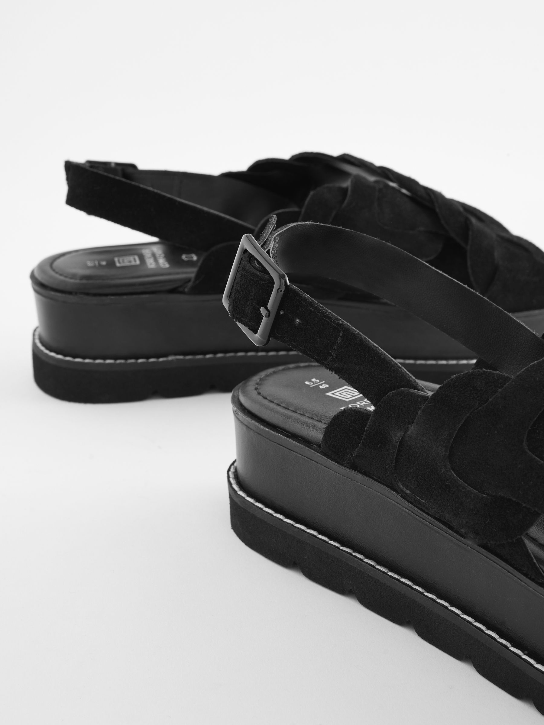 Buy Black Forever Comfort® Leather Cross-Over Flatform Sandals from ...