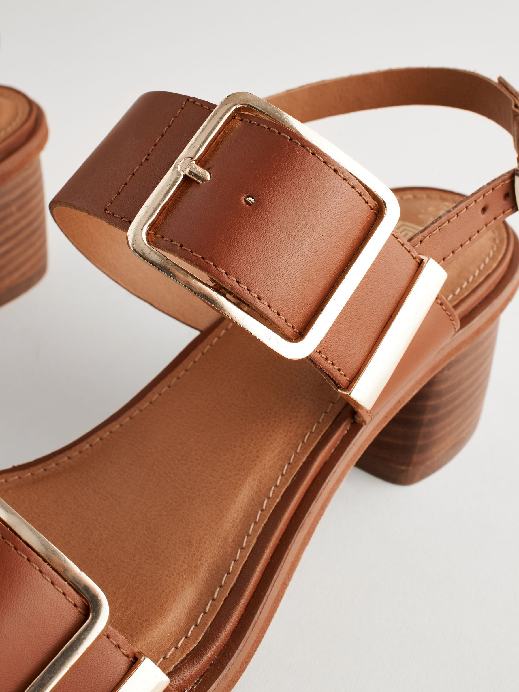 Buy Tan Brown Forever Comfort Leather Buckle Block Heel Sandals from ...