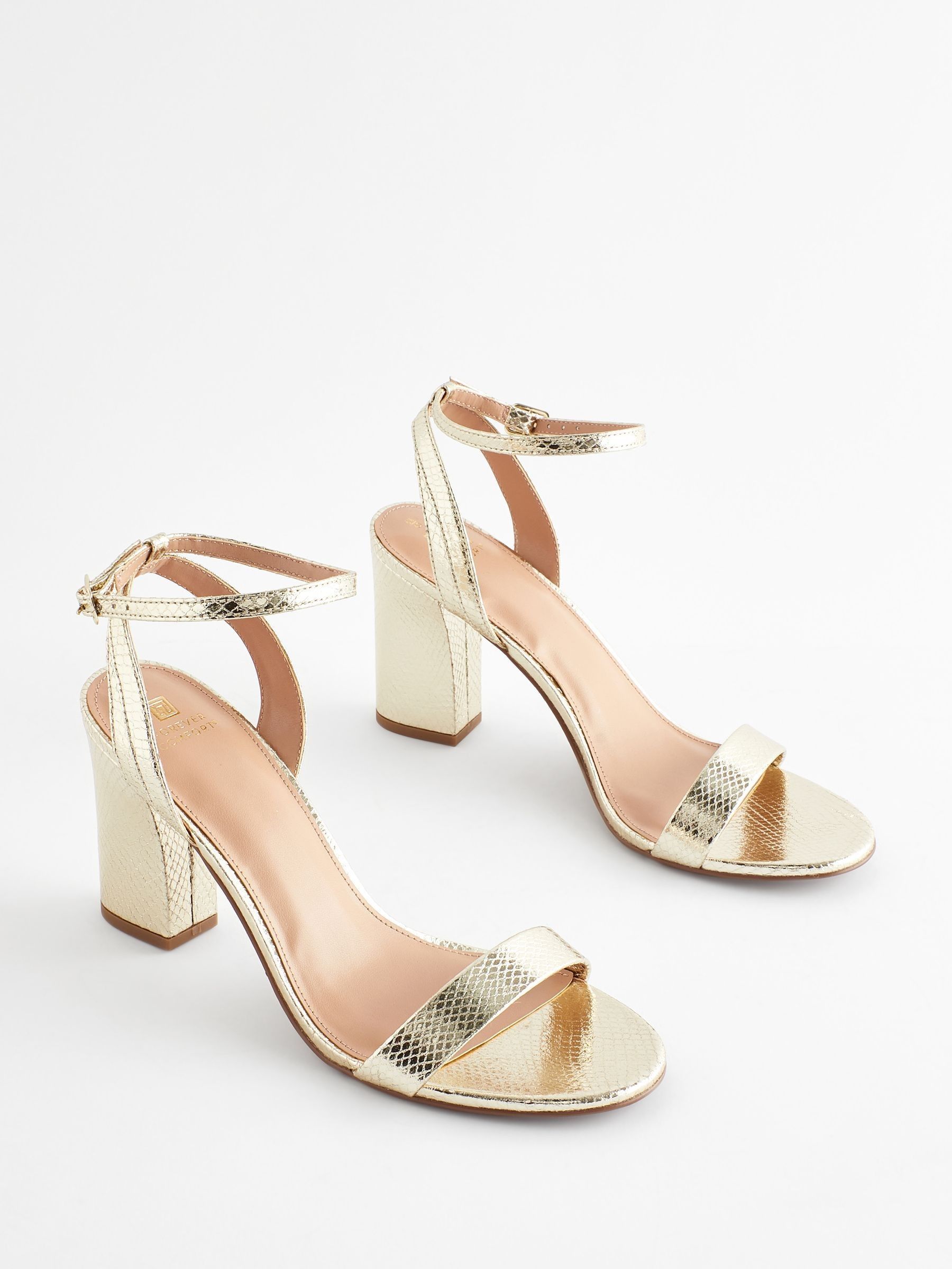 Buy Gold Extra Wide Fit Forever Comfort® Block Heel Sandals from the ...