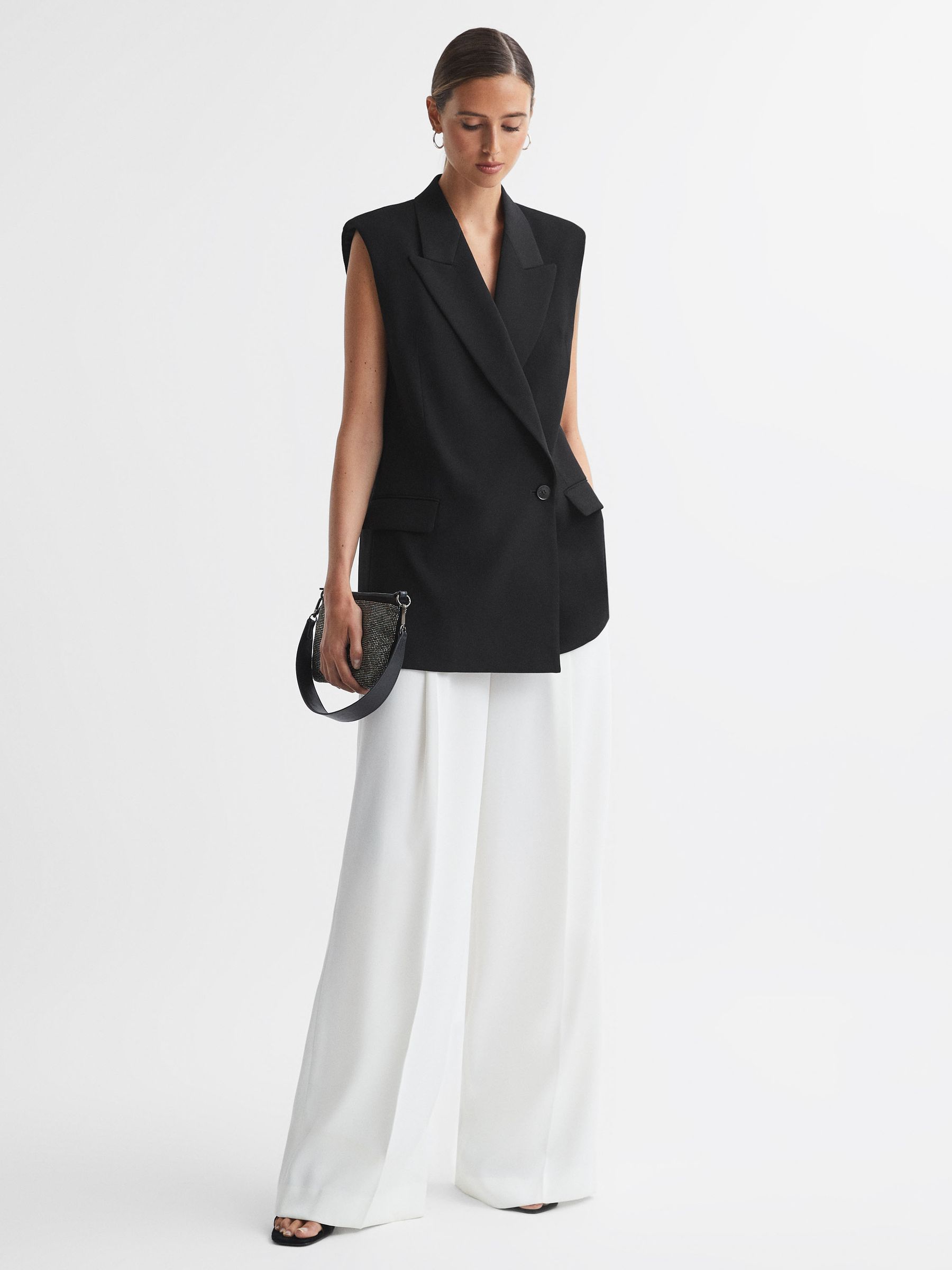 Buy Reiss Black Thea Double Breasted Longline Waistcoat from the Next ...