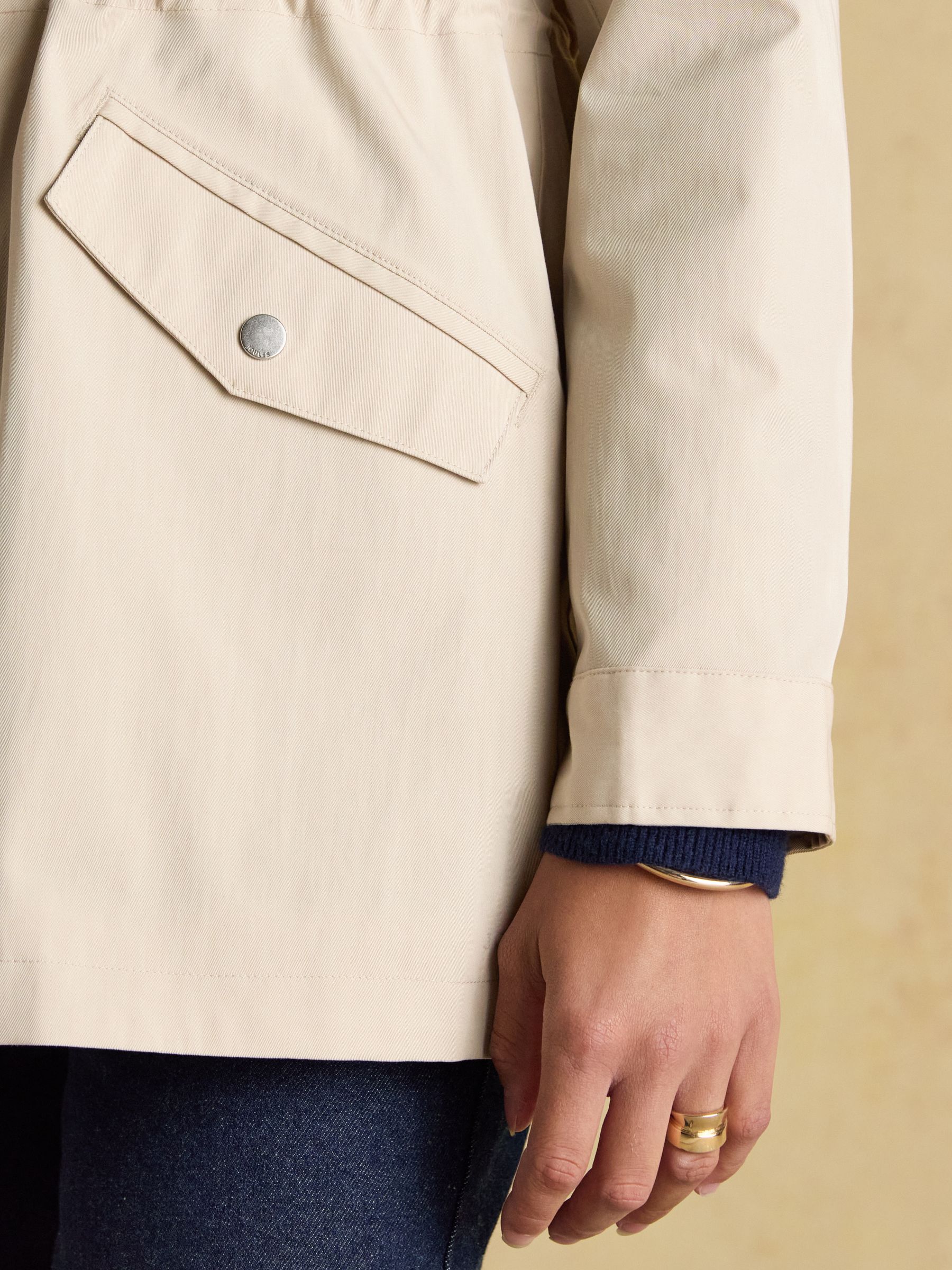 Buy Joules Portwell Beige Waterproof Raincoat With Hood and Adjustable ...