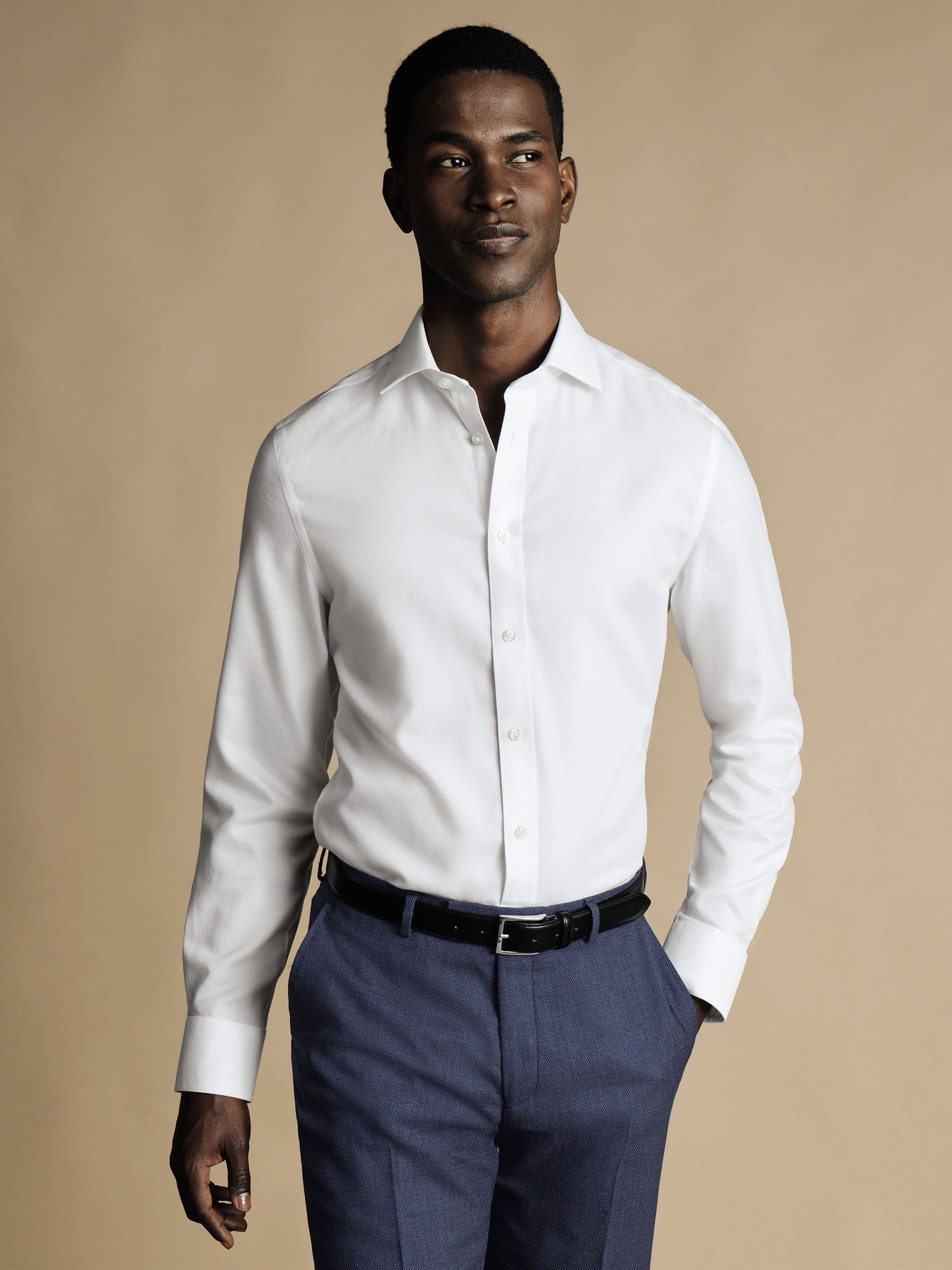 Buy Charles Tyrwhitt White Non-iron Mayfair Weave Cutaway Slim Fit 100% ...