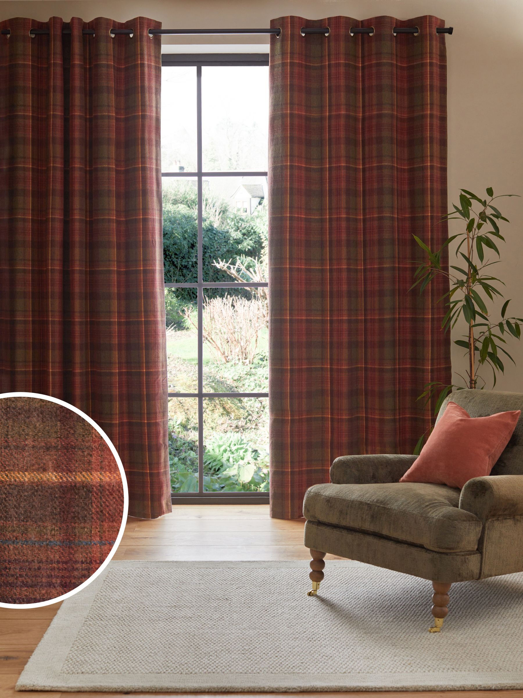 Buy Rust Orange Brushed Check Lined Curtains from the Next UK online shop