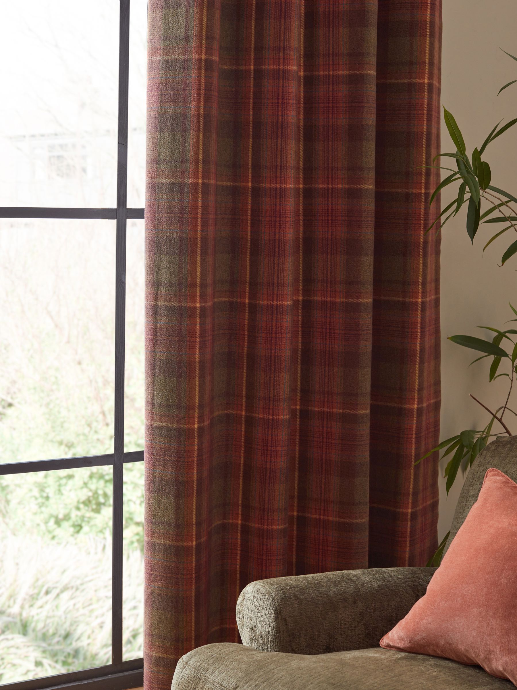 Buy Rust Orange Brushed Check Lined Curtains from the Next UK online shop