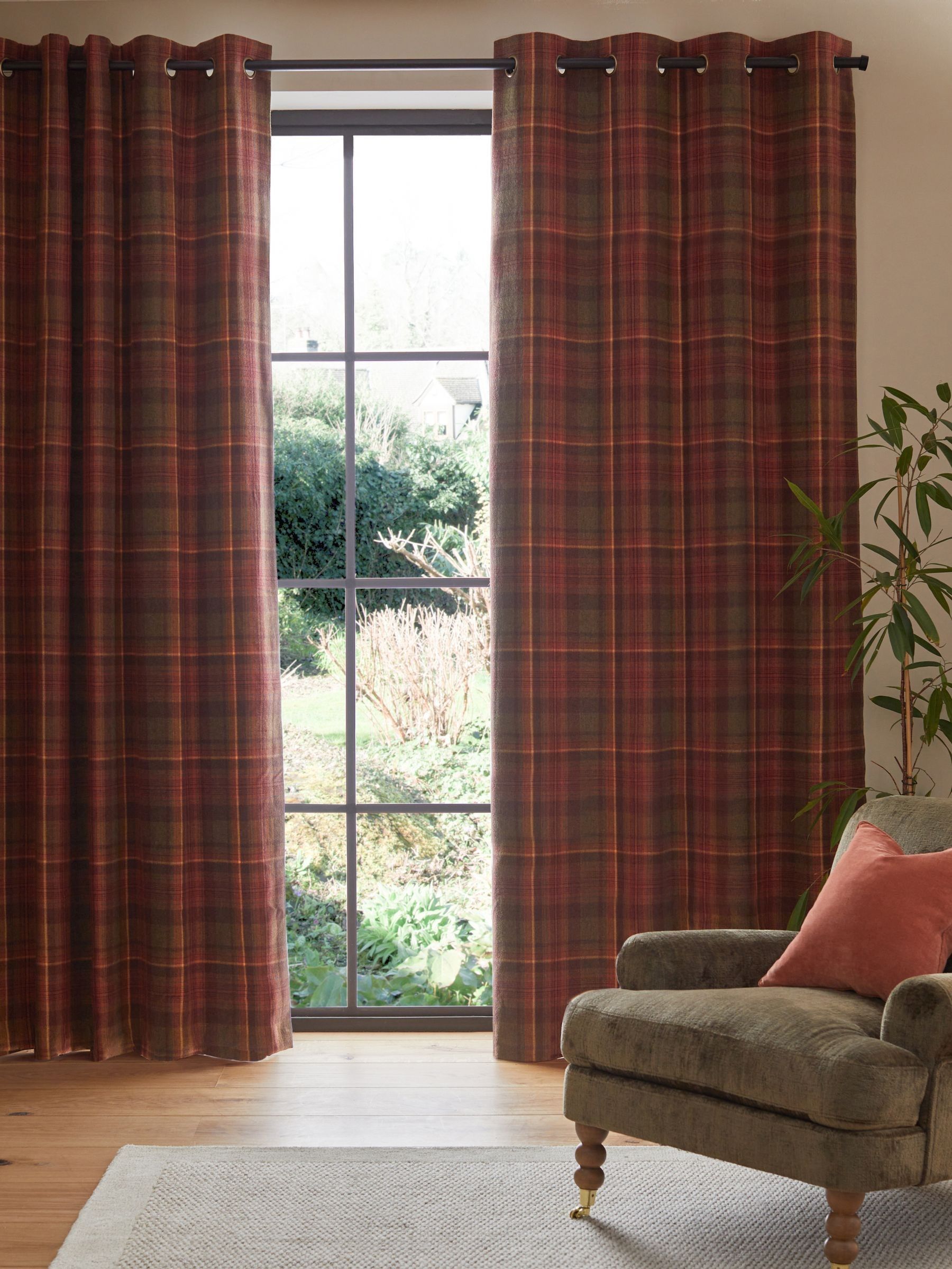 Buy Rust Orange Brushed Check Lined Curtains from the Next UK online shop