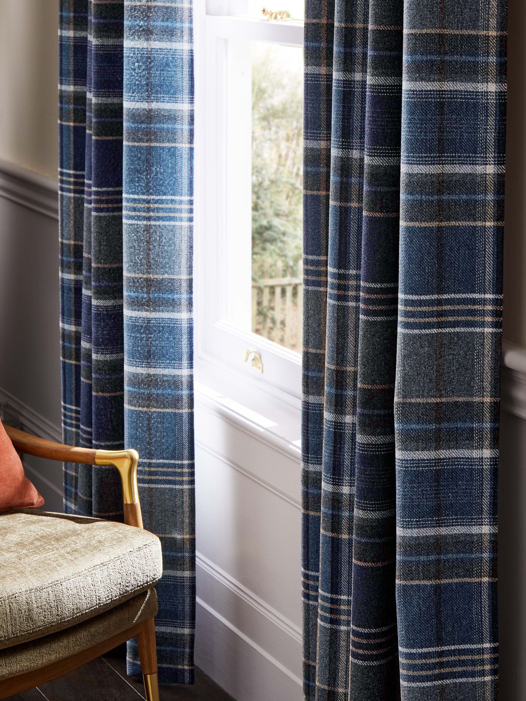 Buy Blue Brushed Check Super Thermal Eyelet Curtains from the Next UK ...