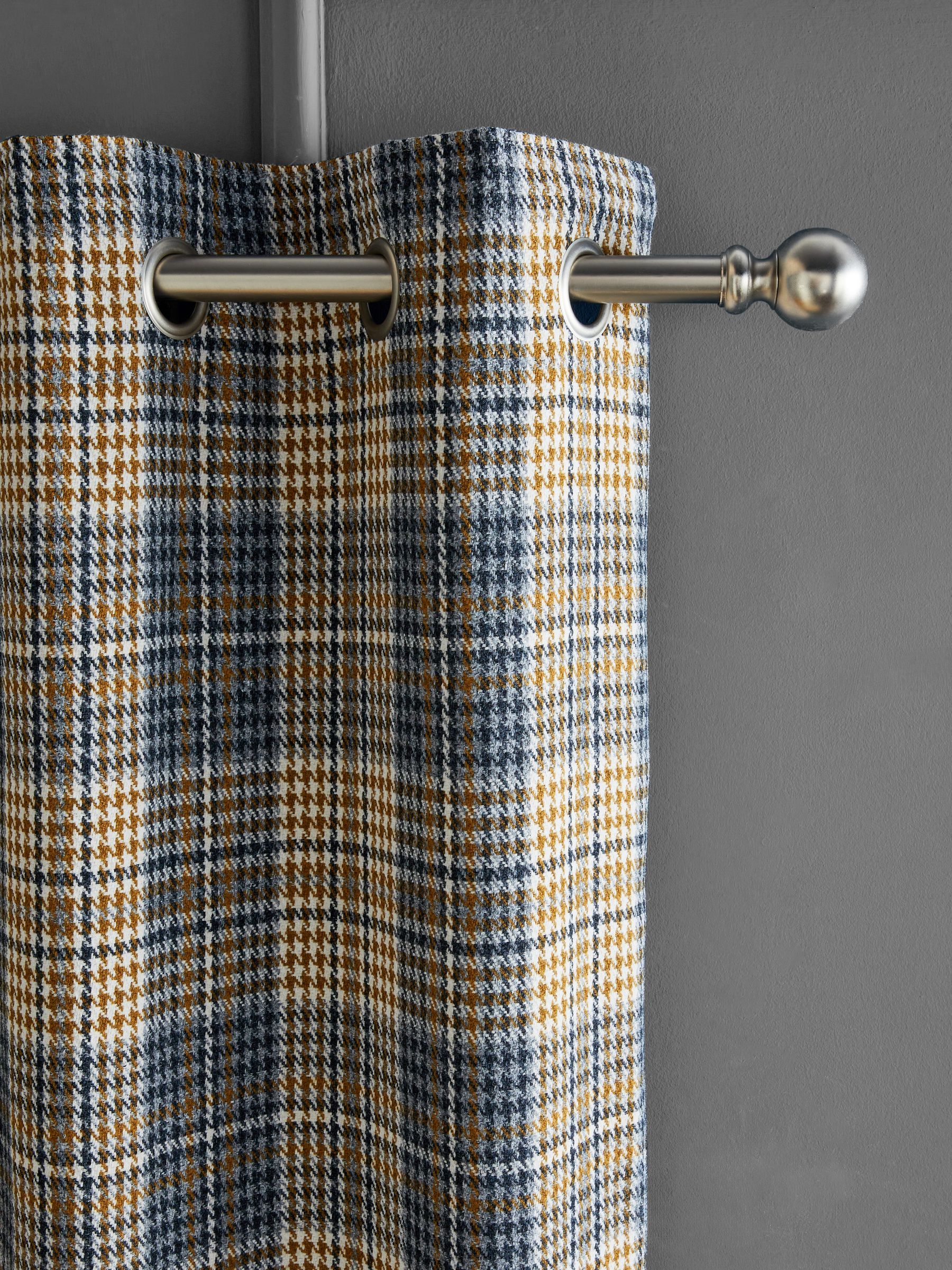 Buy Grey/Ochre Woven Dogtooth Check Eyelet Lined Curtains from the Next ...