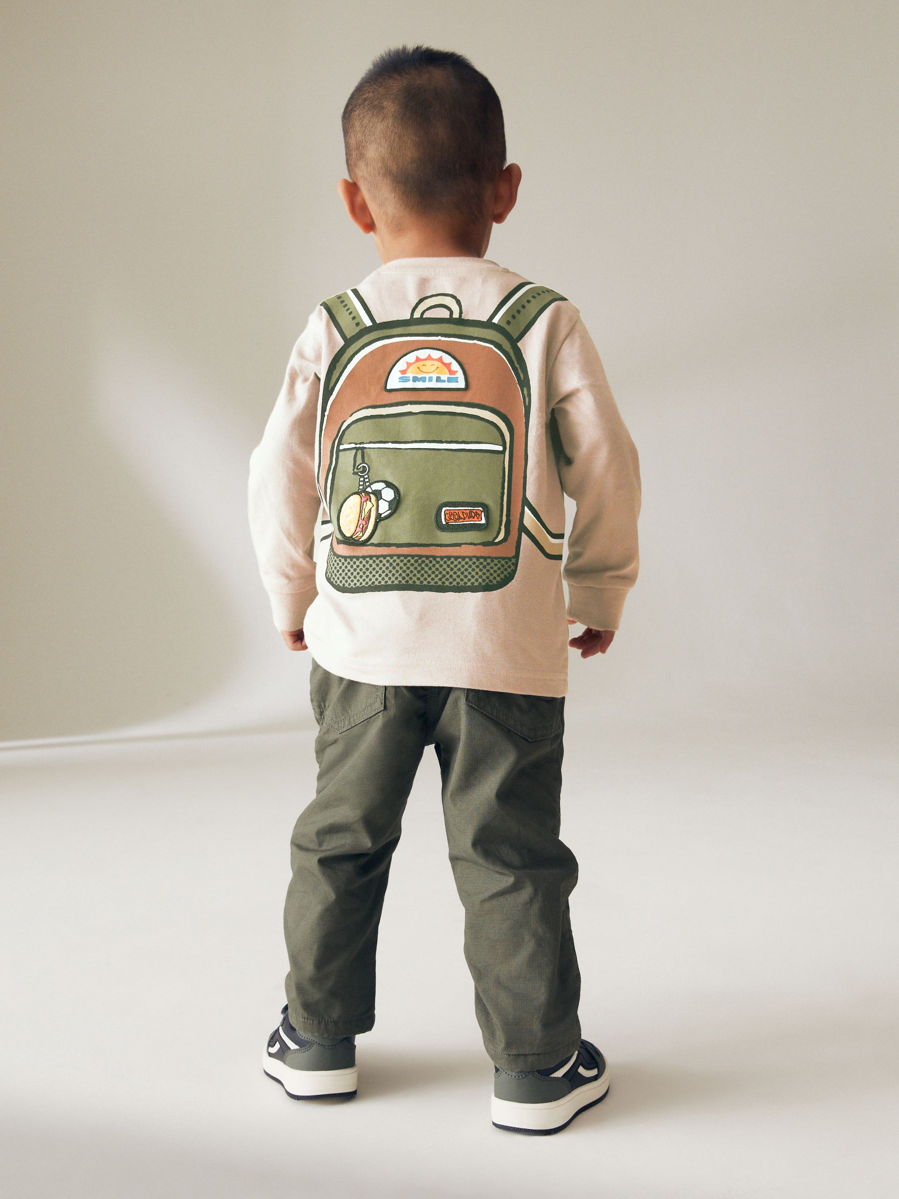Buy Natural 100% Cotton Long Sleeve Printed Backpack T-Shirt (3mths ...