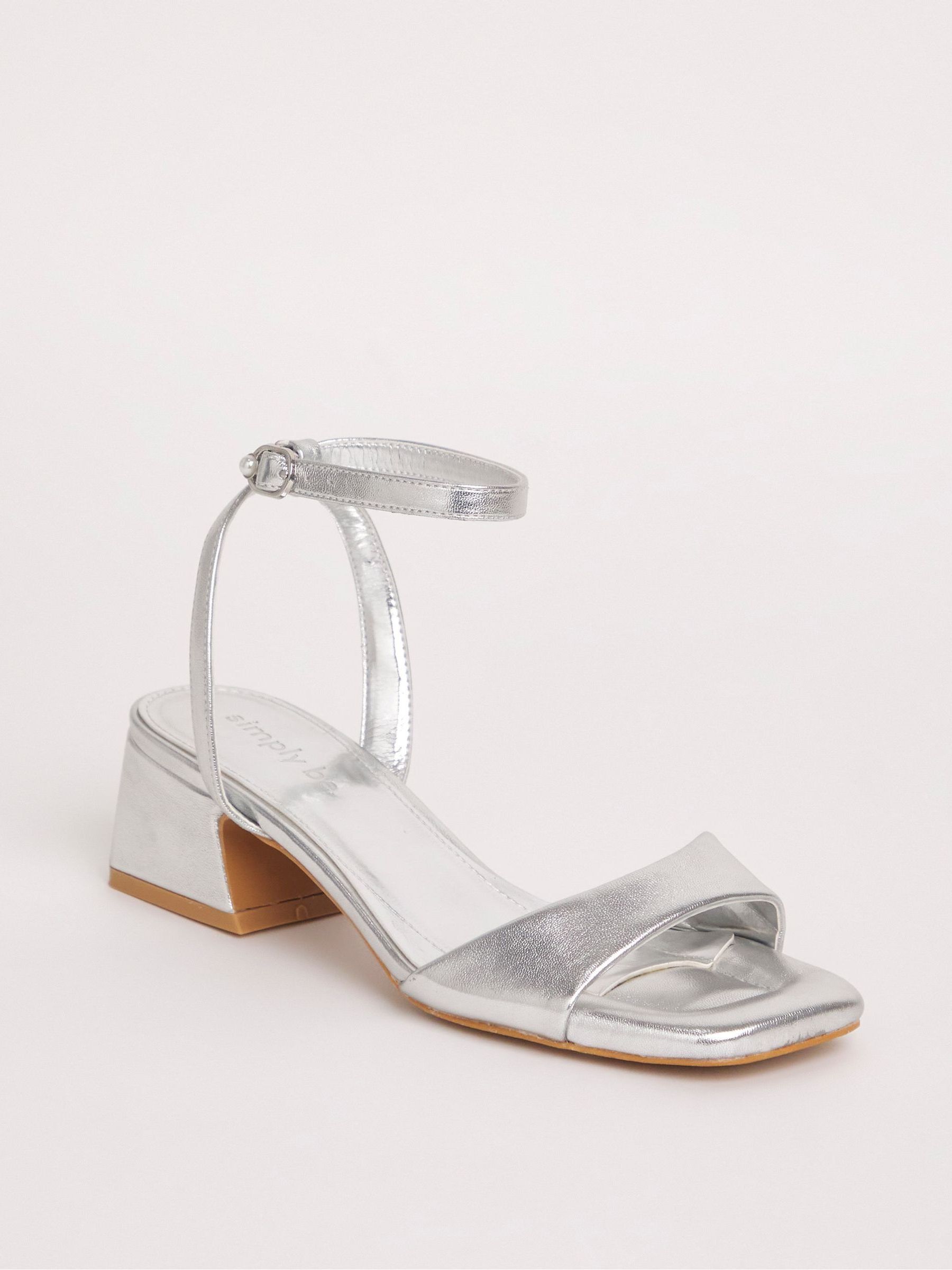 Buy Simply Be Silver Wide Fit Barely There On Low Block Heels from the ...