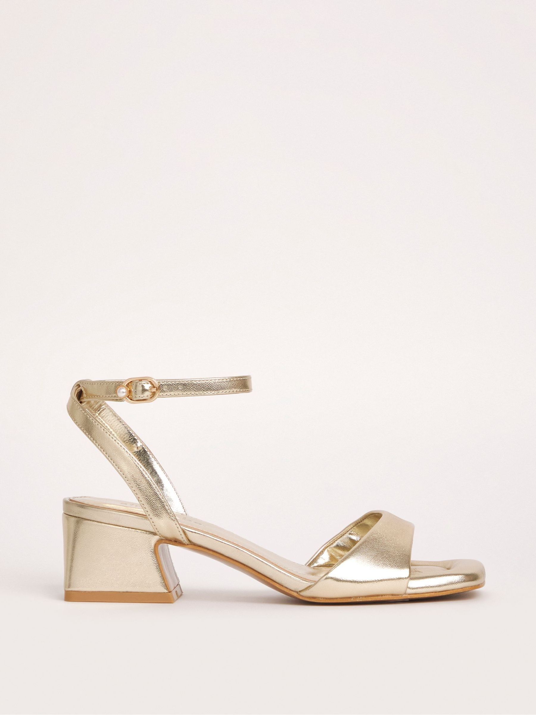 Buy Simply Be Gold Extra Wide Fit Barely There On Low Block Heels from ...