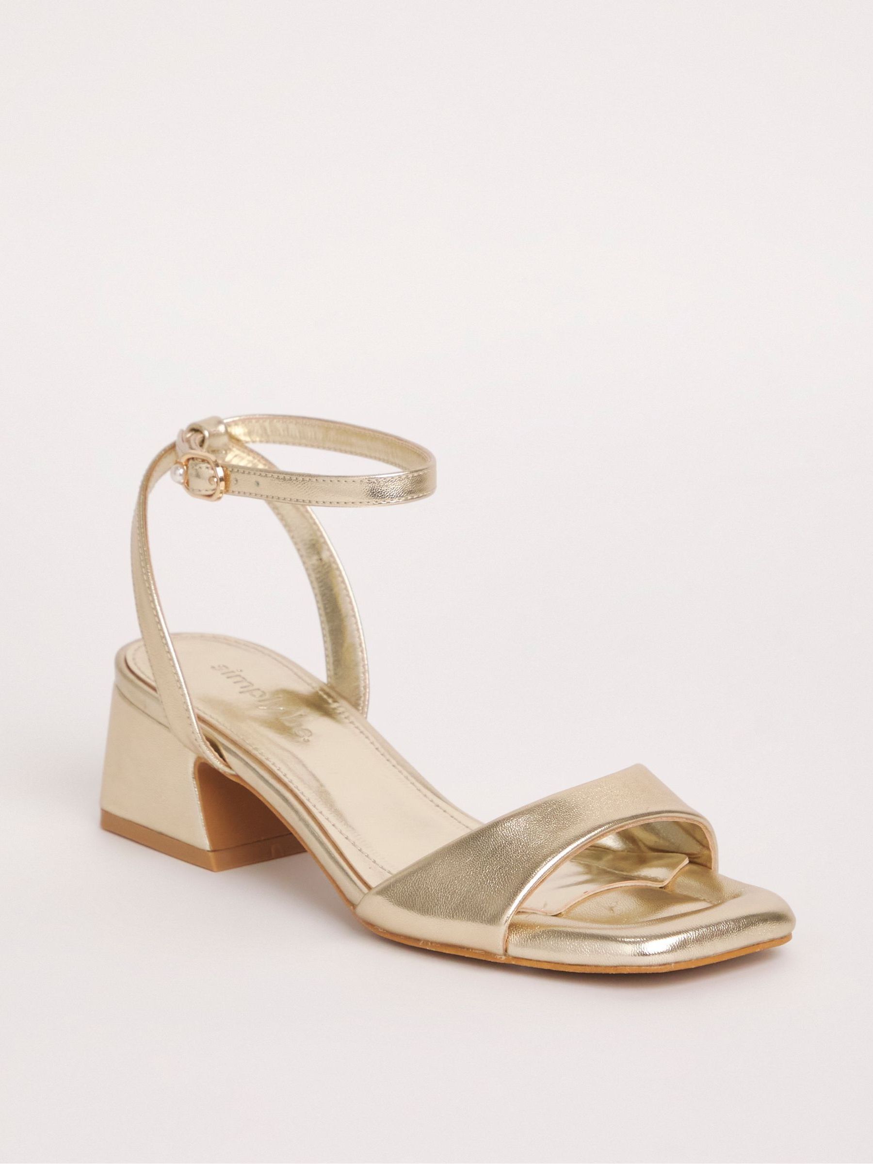 Buy Simply Be Gold Barely There on Low Block Heels in Extra Wide Fit ...