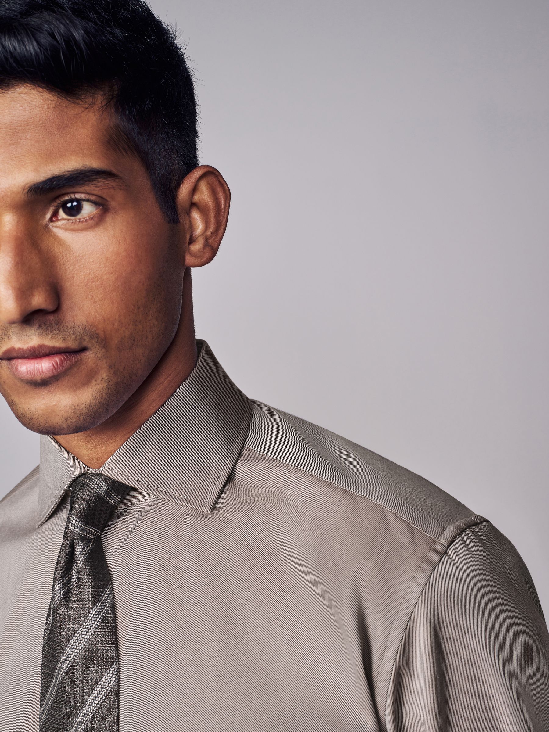 Buy Neutral Brown Slim Fit Signature Single Cuff Texture Pima Cotton ...