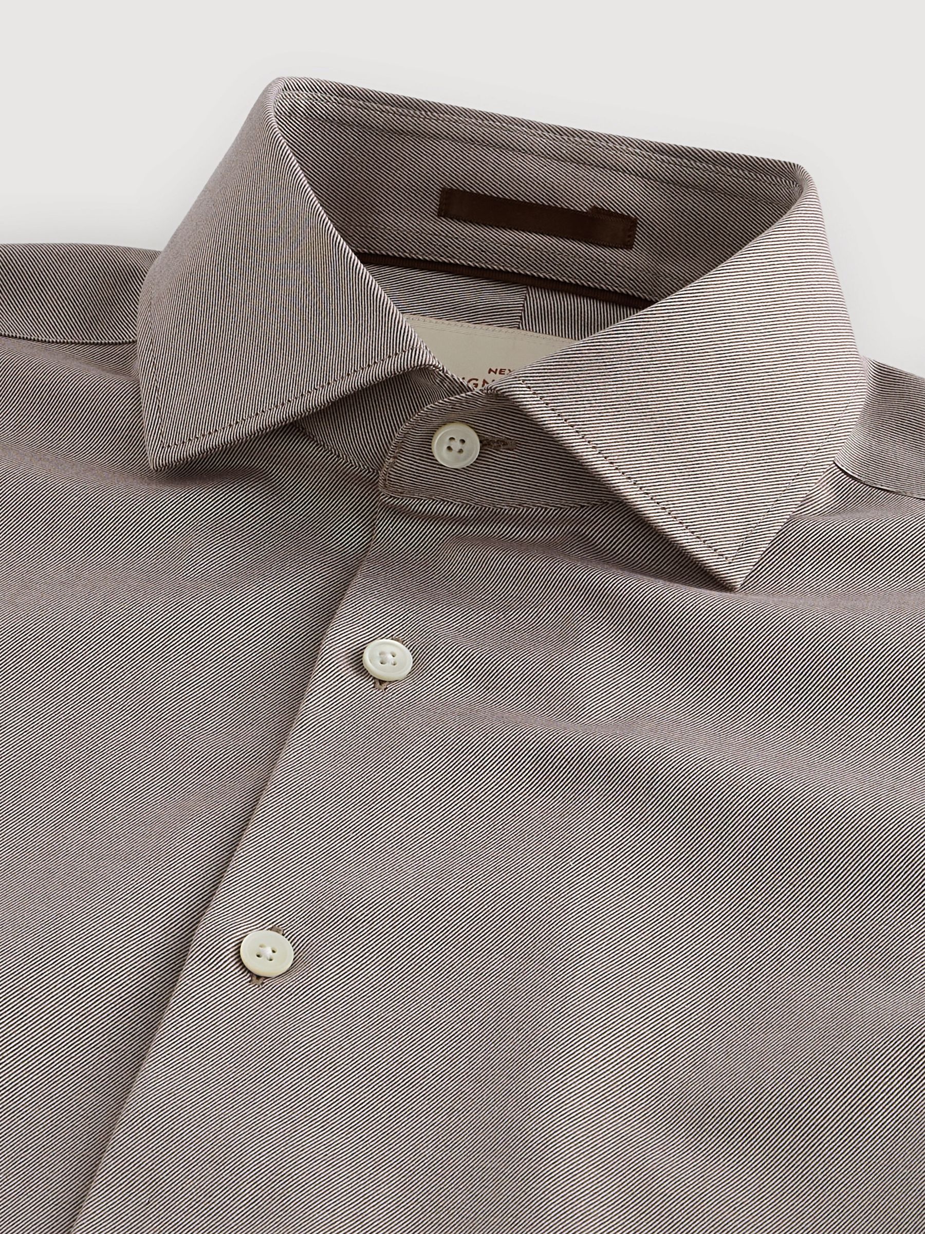 Buy Neutral Brown Slim Fit Signature Single Cuff Texture Pima Cotton ...