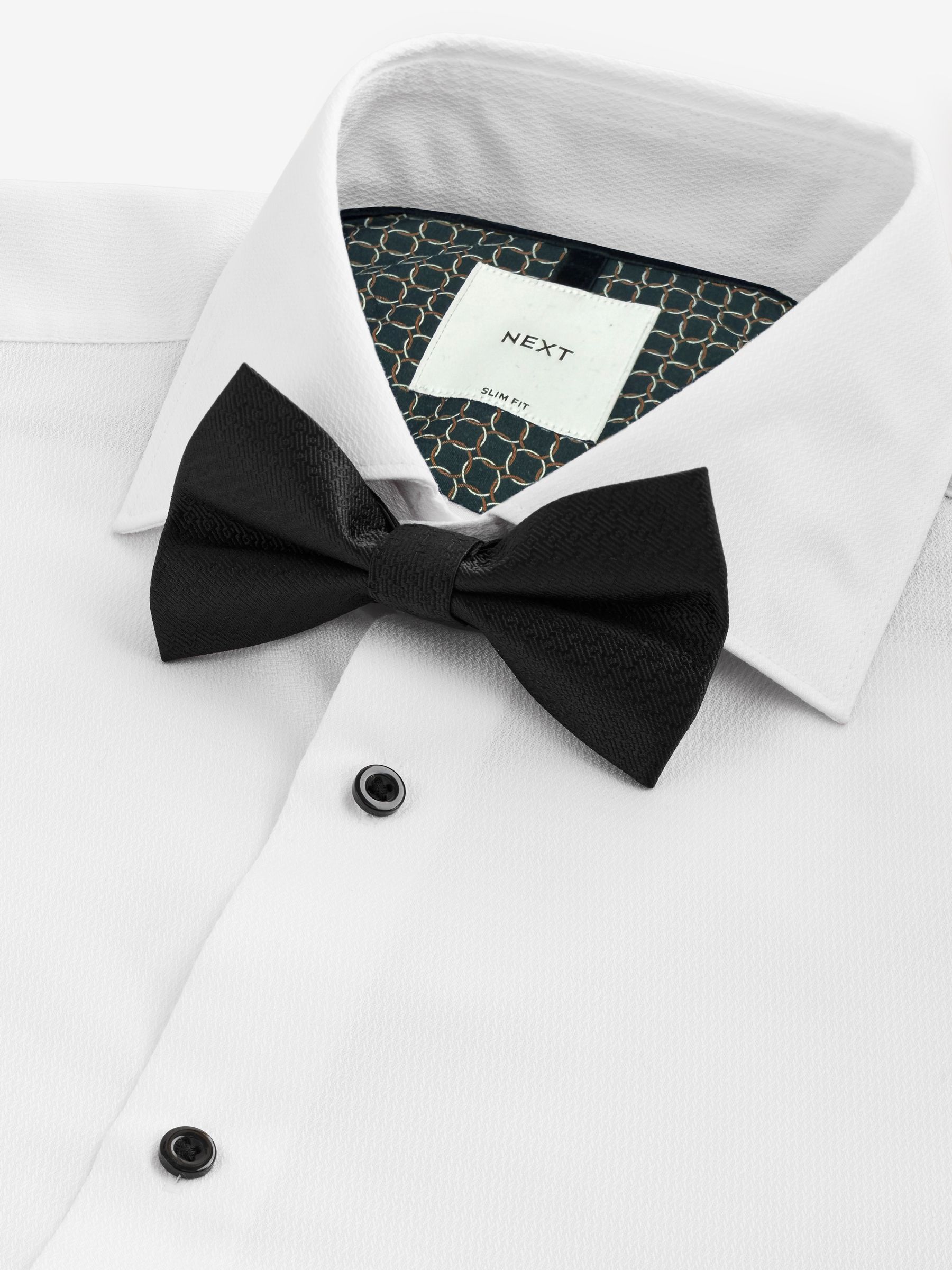 Buy White Textured Slim Fit single Cuff Shirt And Bow Tie Pack from the ...