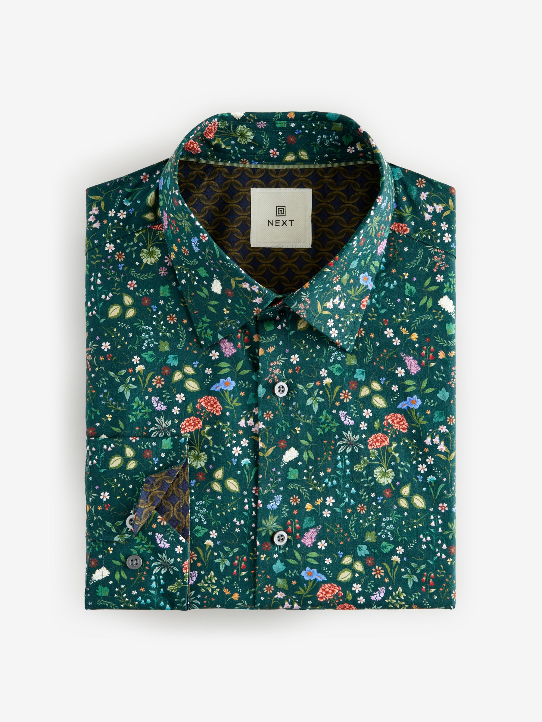 Buy Navy Blue Floral Slim Fit Printed Long Sleeve Single Cuff Formal ...