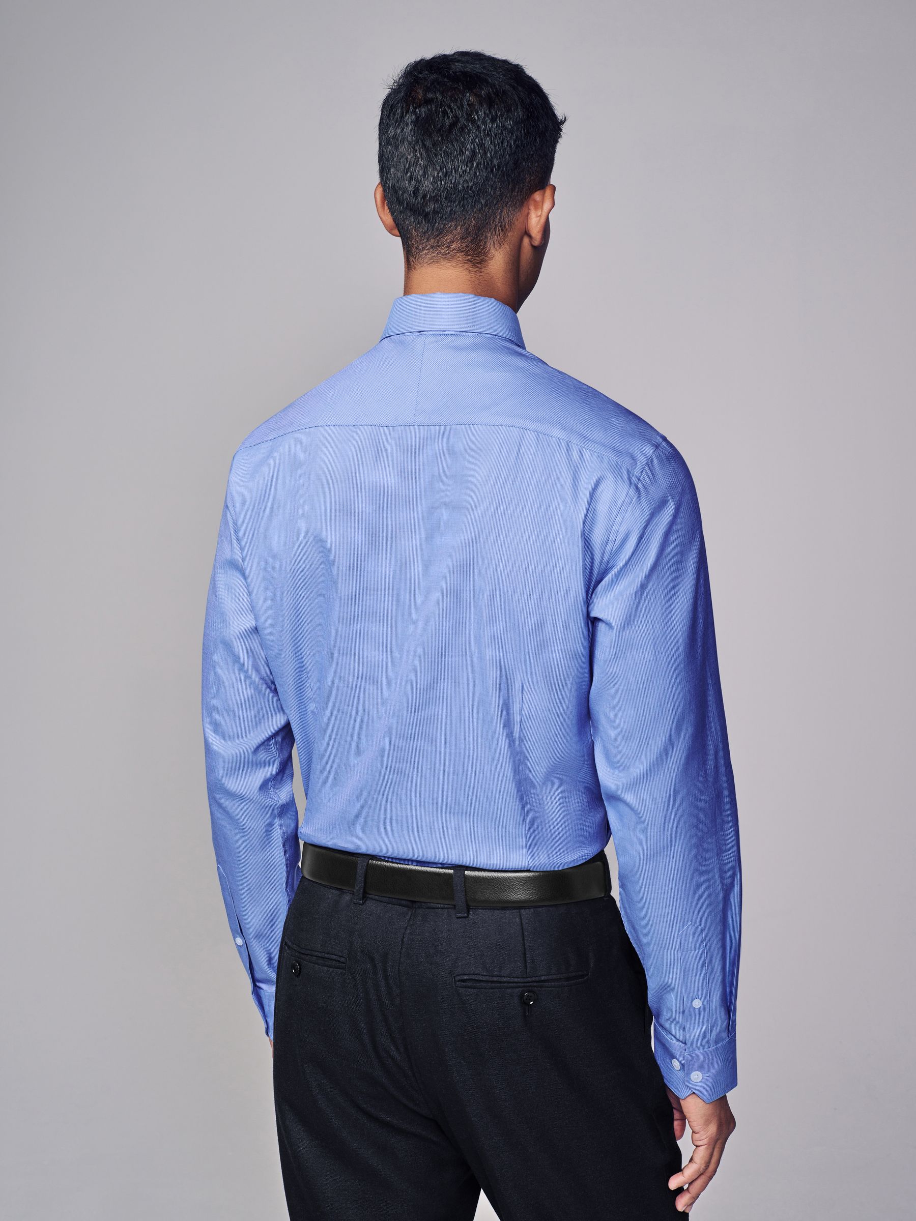 Buy Mid Blue Slim Fit Signature Single Cuff Texture Pima Cotton Shirt ...
