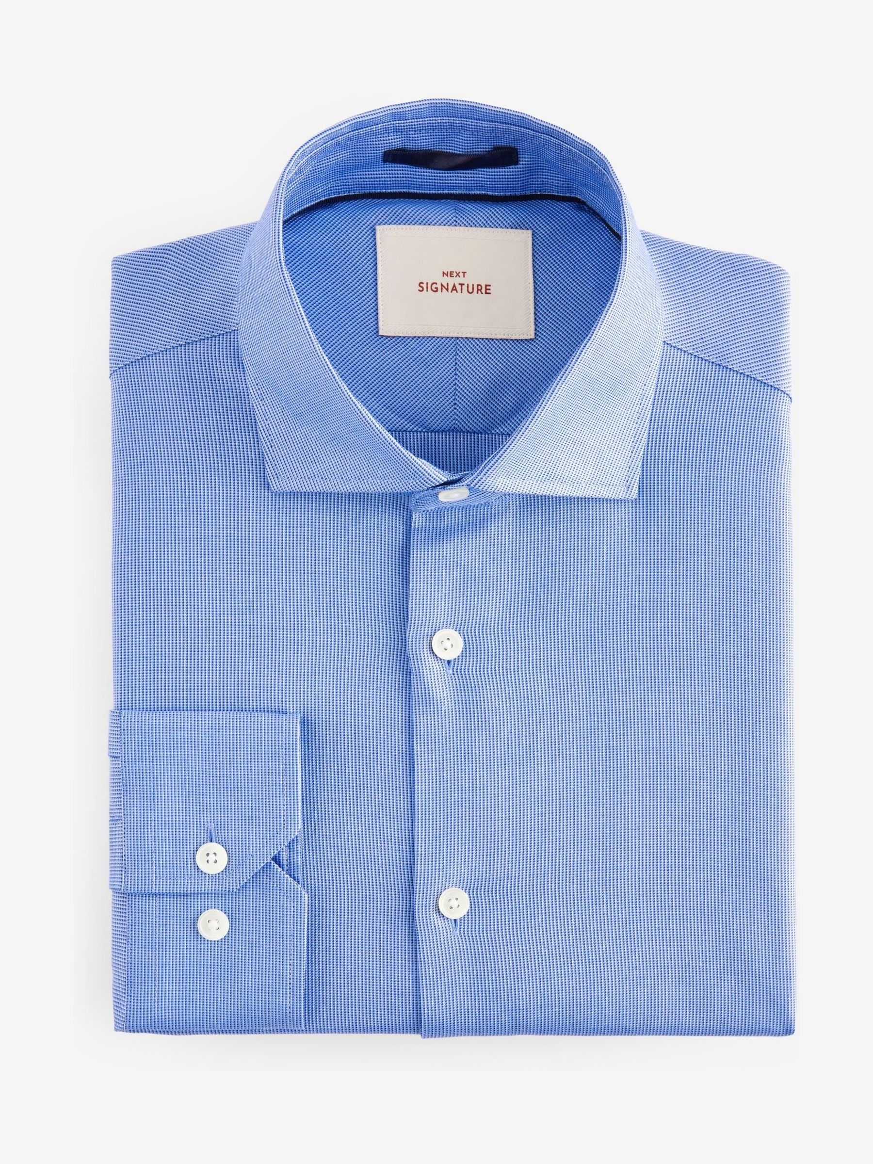 Buy Mid Blue Slim Fit Signature Single Cuff Texture Pima Cotton Shirt ...