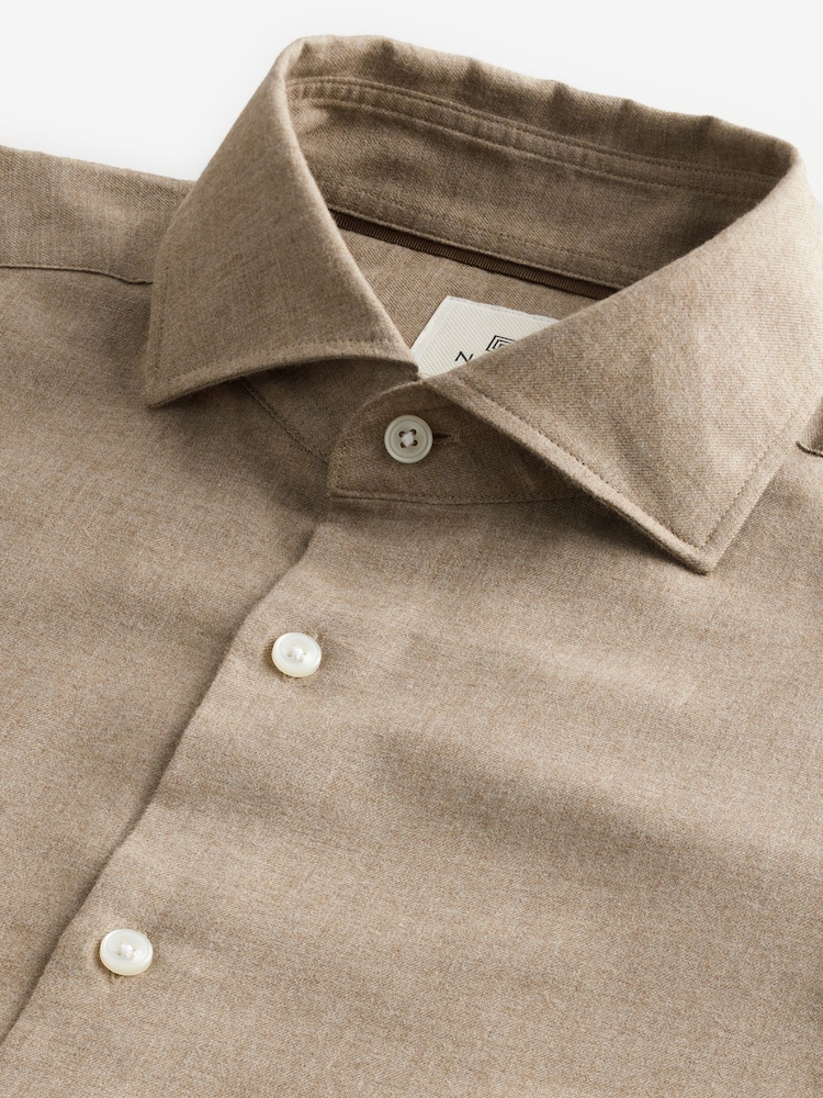 Buy Neutral Brown Regular Fit Brushed Flannel Single Cuff Formal 100% ...