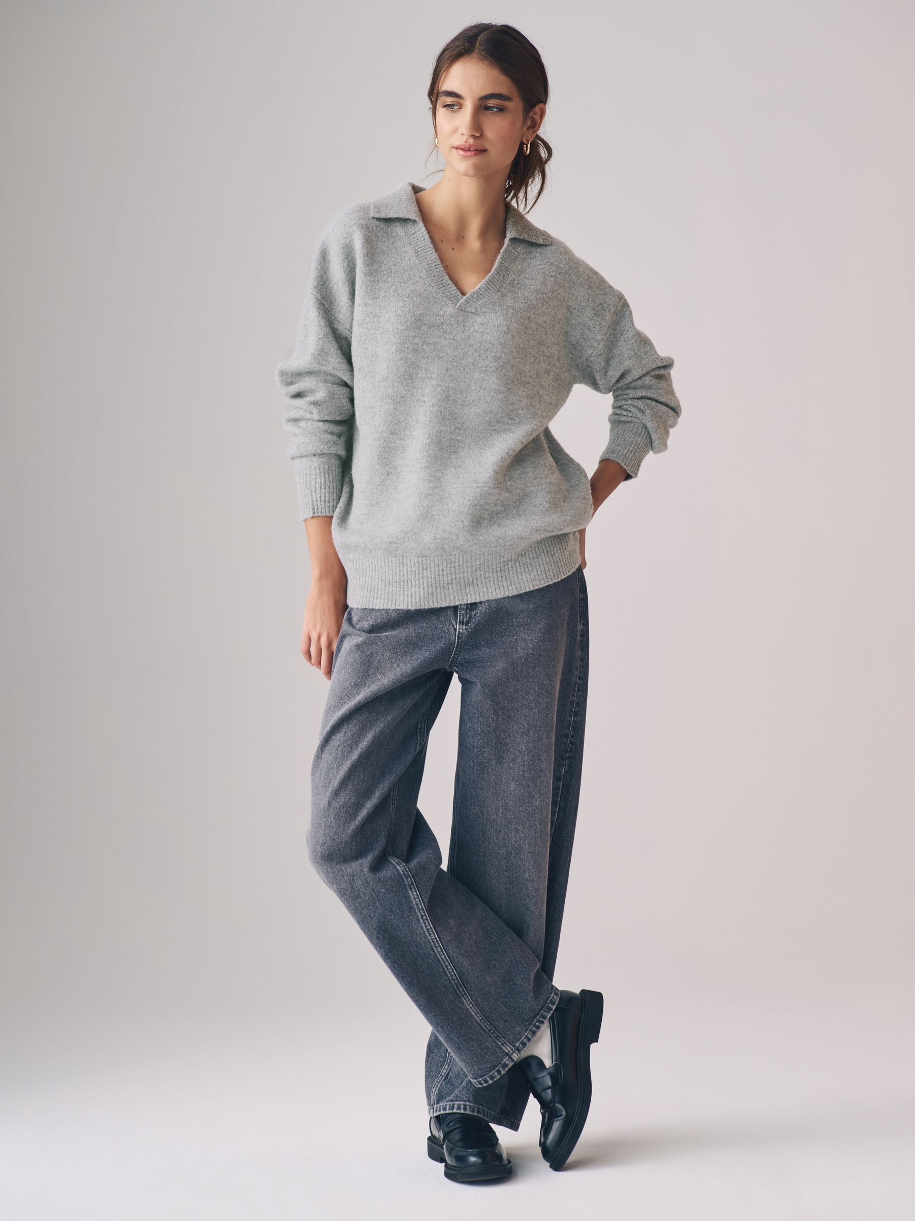 Buy The Set Black/Grey 2 Pack Relaxed Collared Jumpers from the Next UK ...