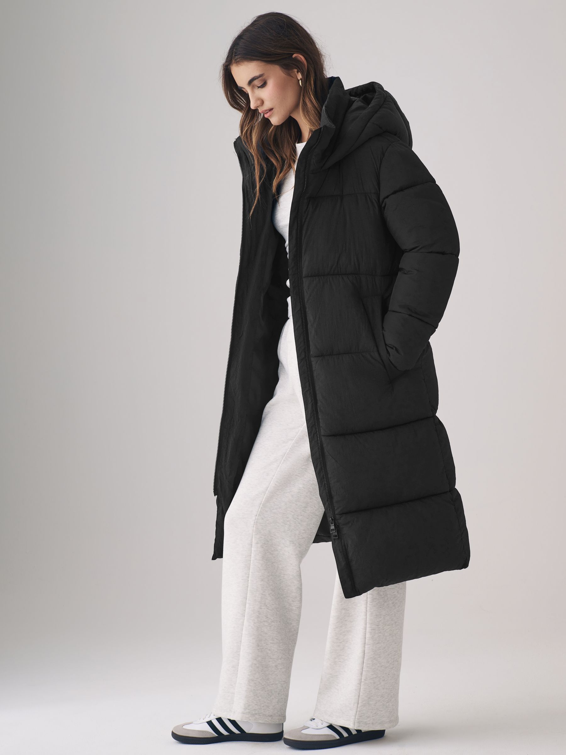 Buy The Set Black Hooded Longline Padded Coat from the Next UK online shop