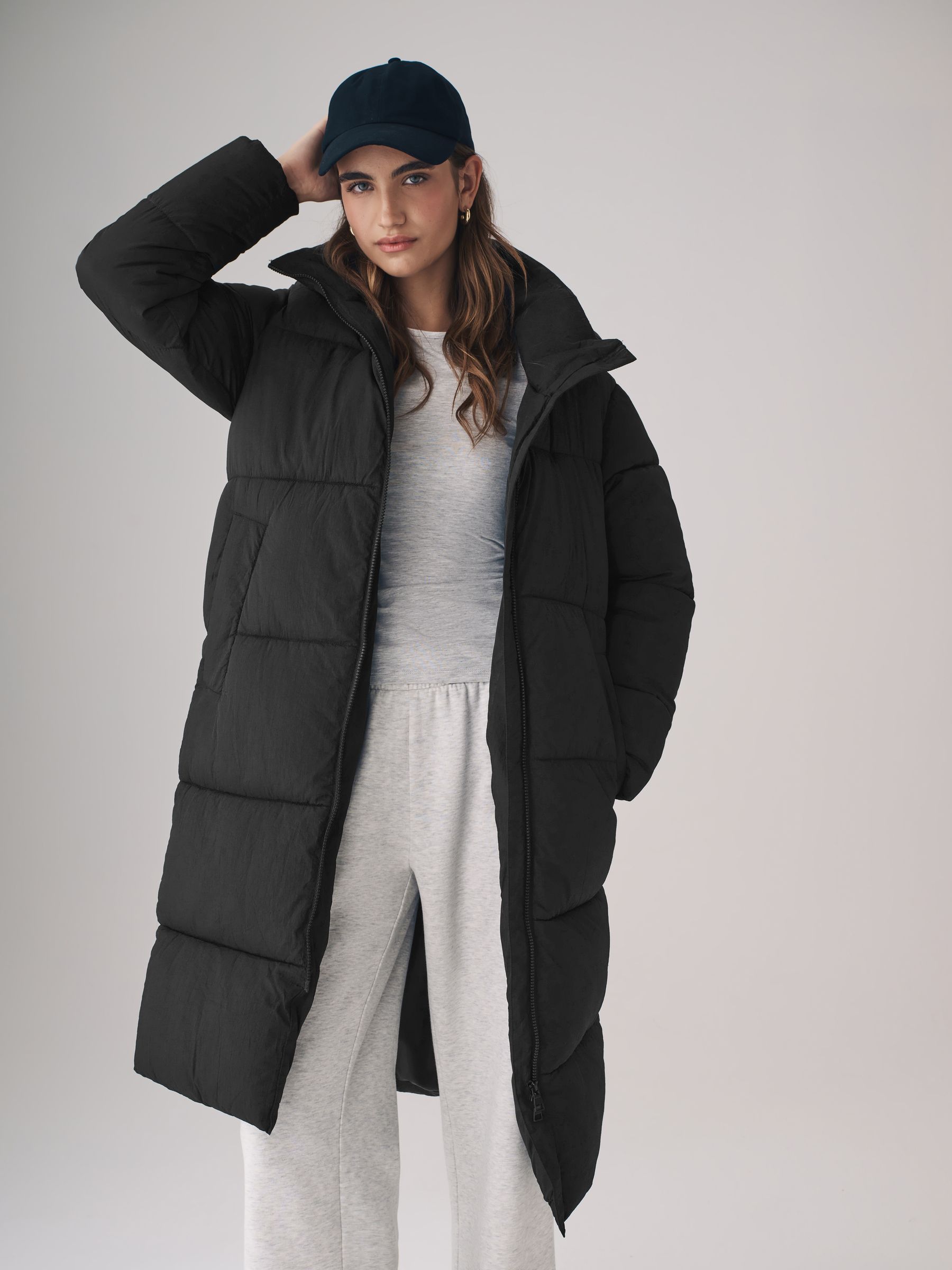 Buy The Set Black Hooded Longline Padded Coat from the Next UK online shop