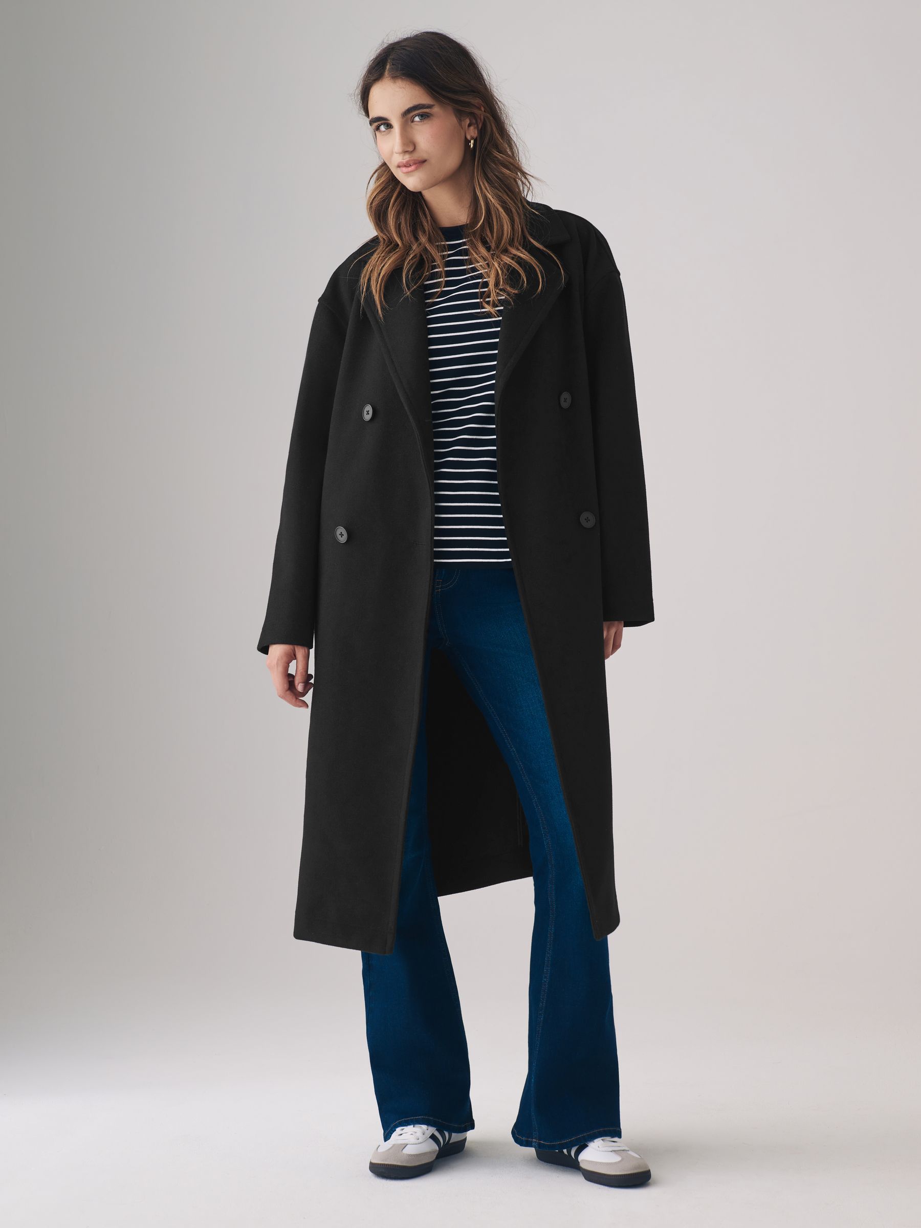 Buy The Set Black Relaxed Double Breasted Longline Coat from the Next ...