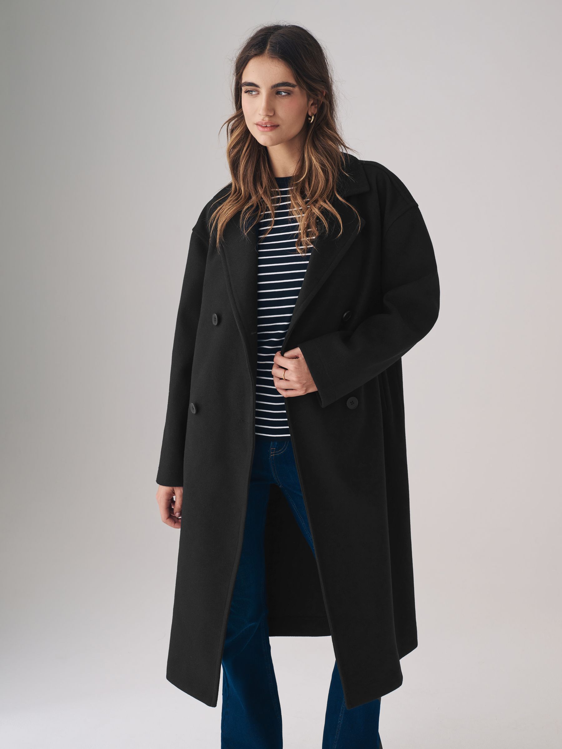 Buy The Set Black Relaxed Double Breasted Longline Coat from the Next ...
