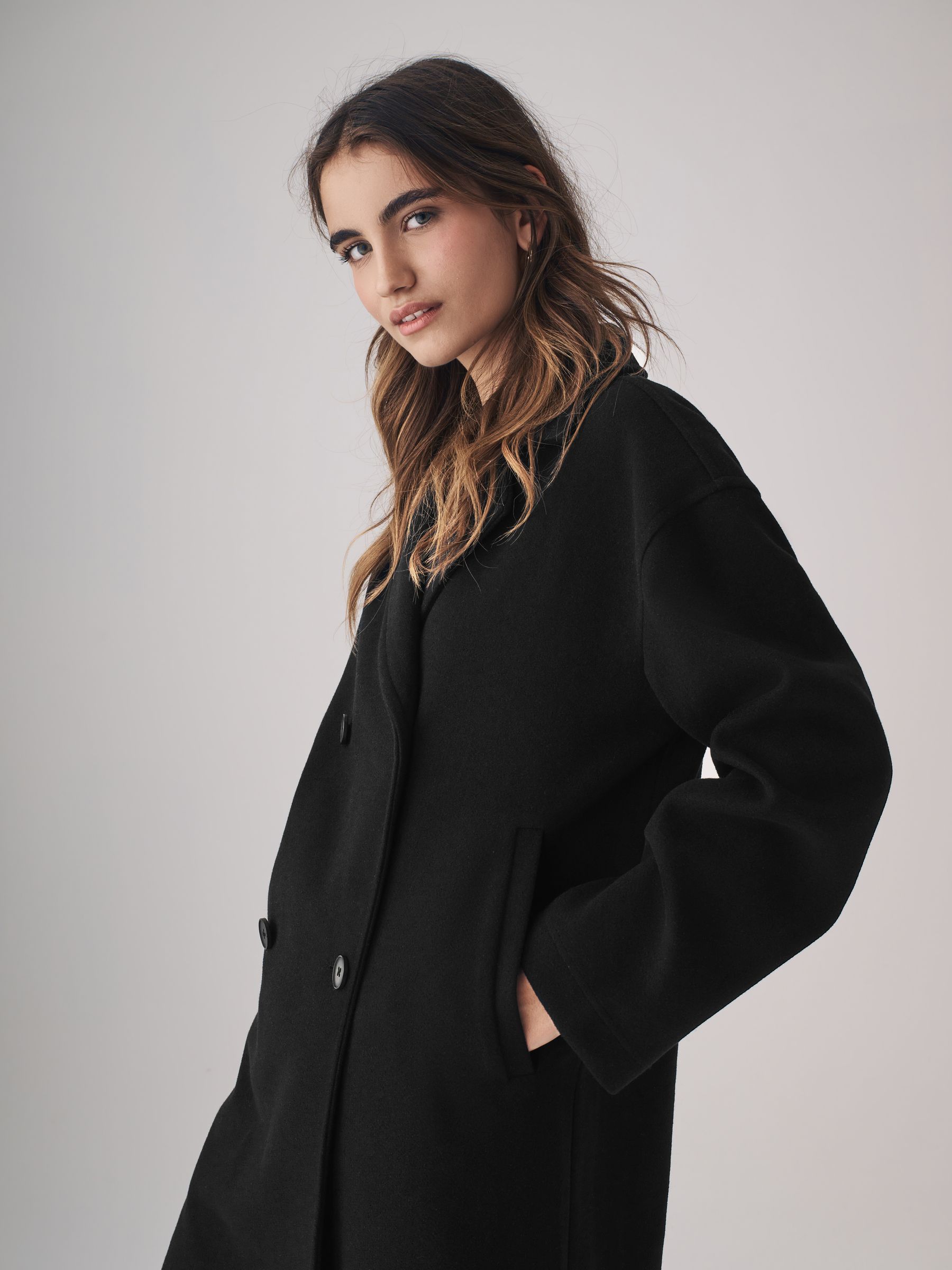 Buy The Set Black Relaxed Double Breasted Longline Coat from the Next ...