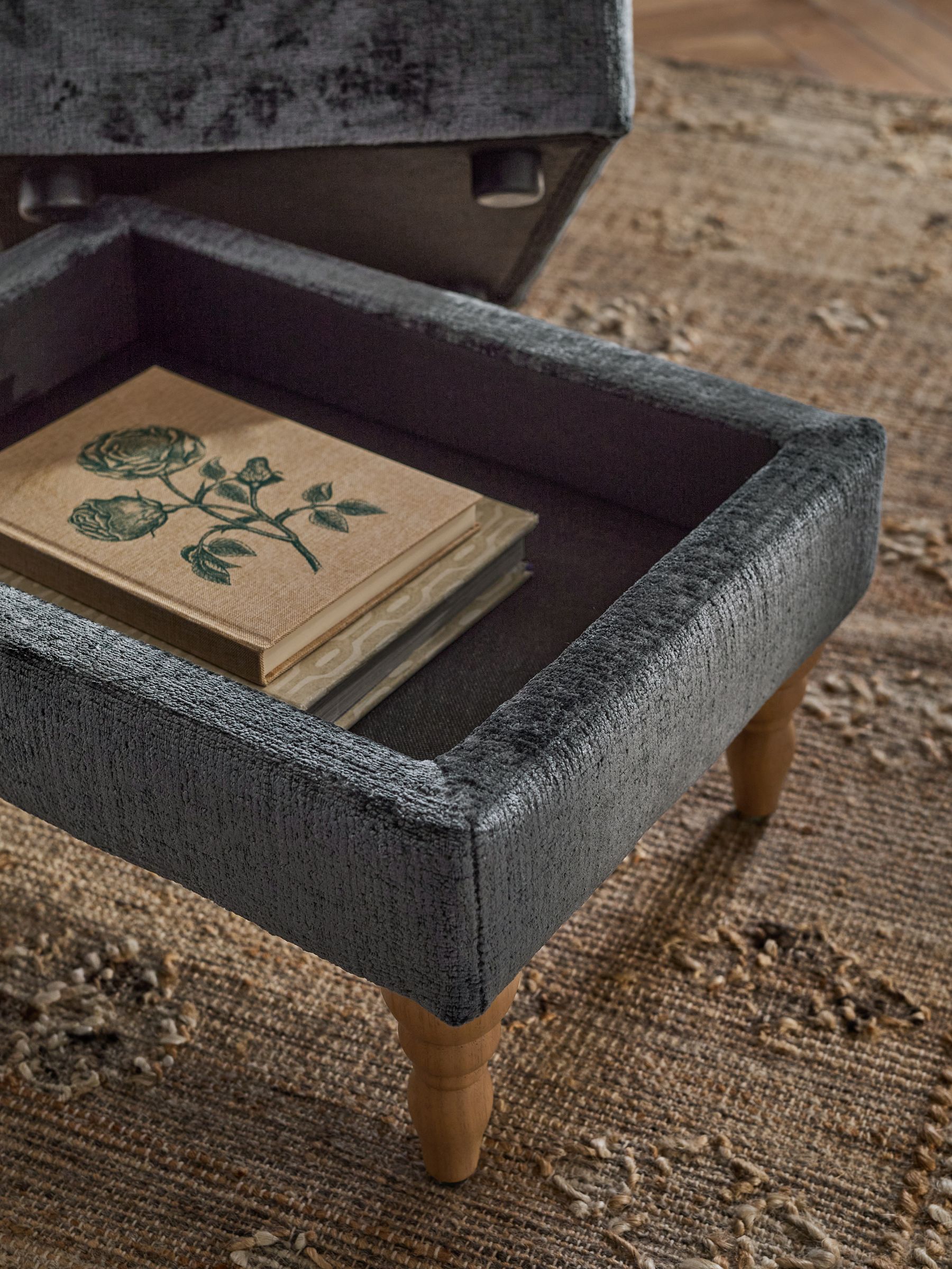 Buy Plush Chenille Slate Blue Sherlock Storage Footstool from the Next ...