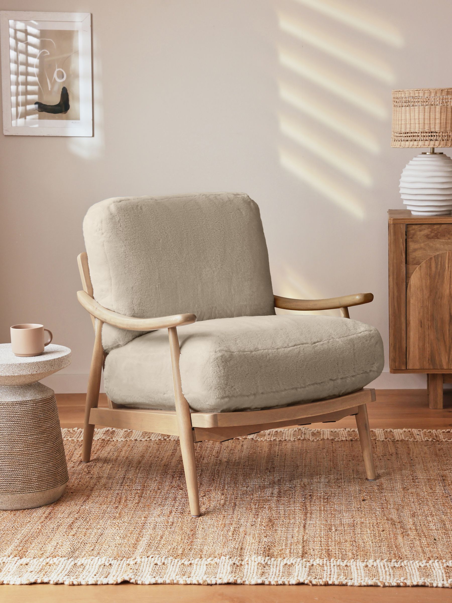 Buy Oslo Faux Fur Mink Light Oak Effect Frame Hampton Wooden Accent ...