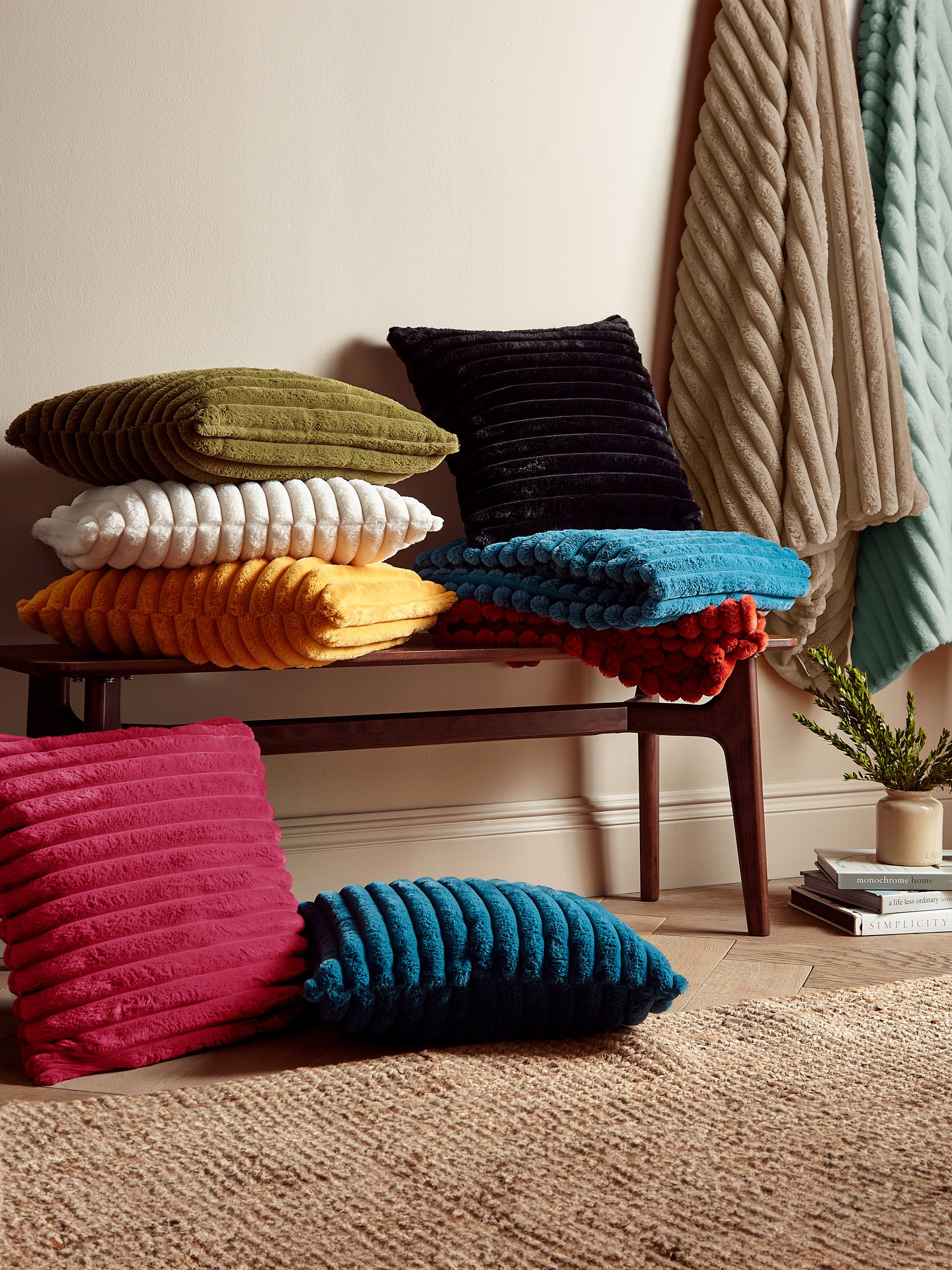 Buy Catherine Lansfield Natural Soft and Cosy Ribbed Faux Fur Throw ...