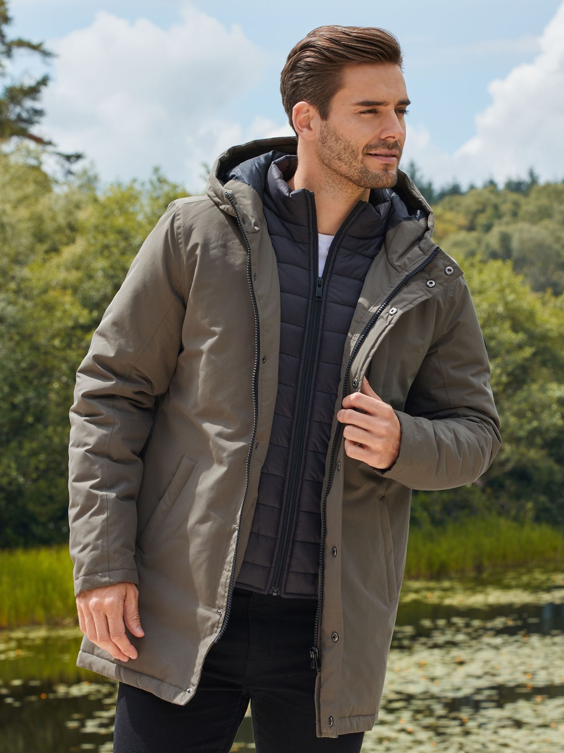 Buy Threadbare Green Showerproof Mock Layer Hooded Raincoat from the ...