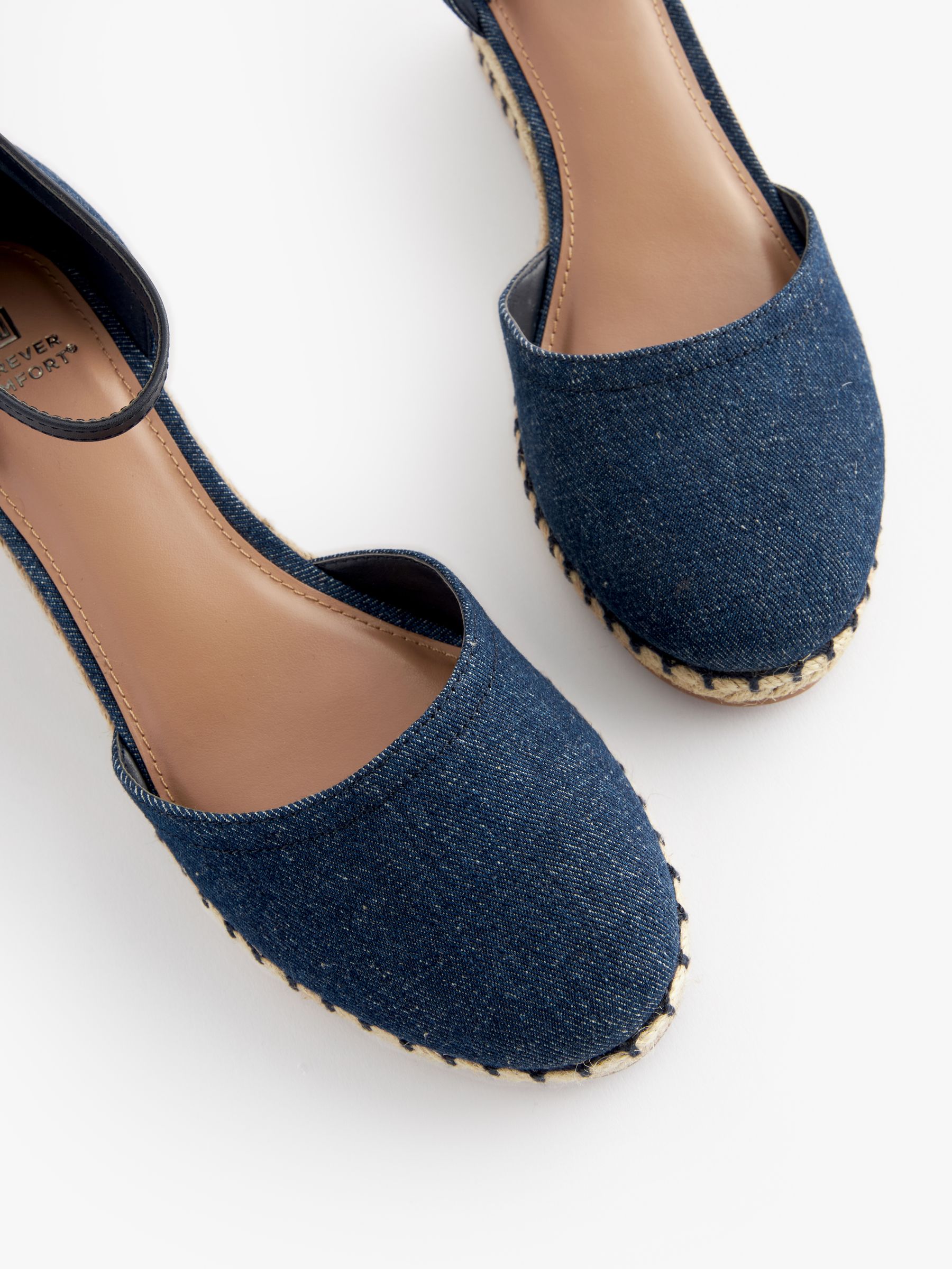 Buy Denim Extra Wide Fit Forever Comfort® Closed Toe Wedges from the ...