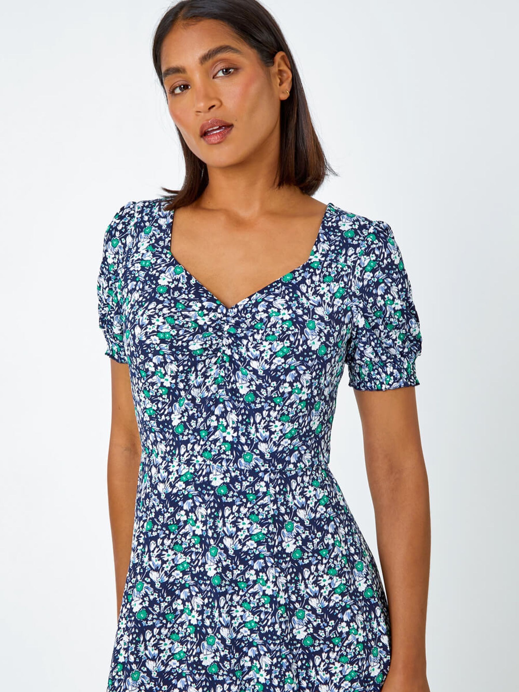 Buy Roman Green Ditsy Floral Ruched Maxi Dress from the Next UK online shop
