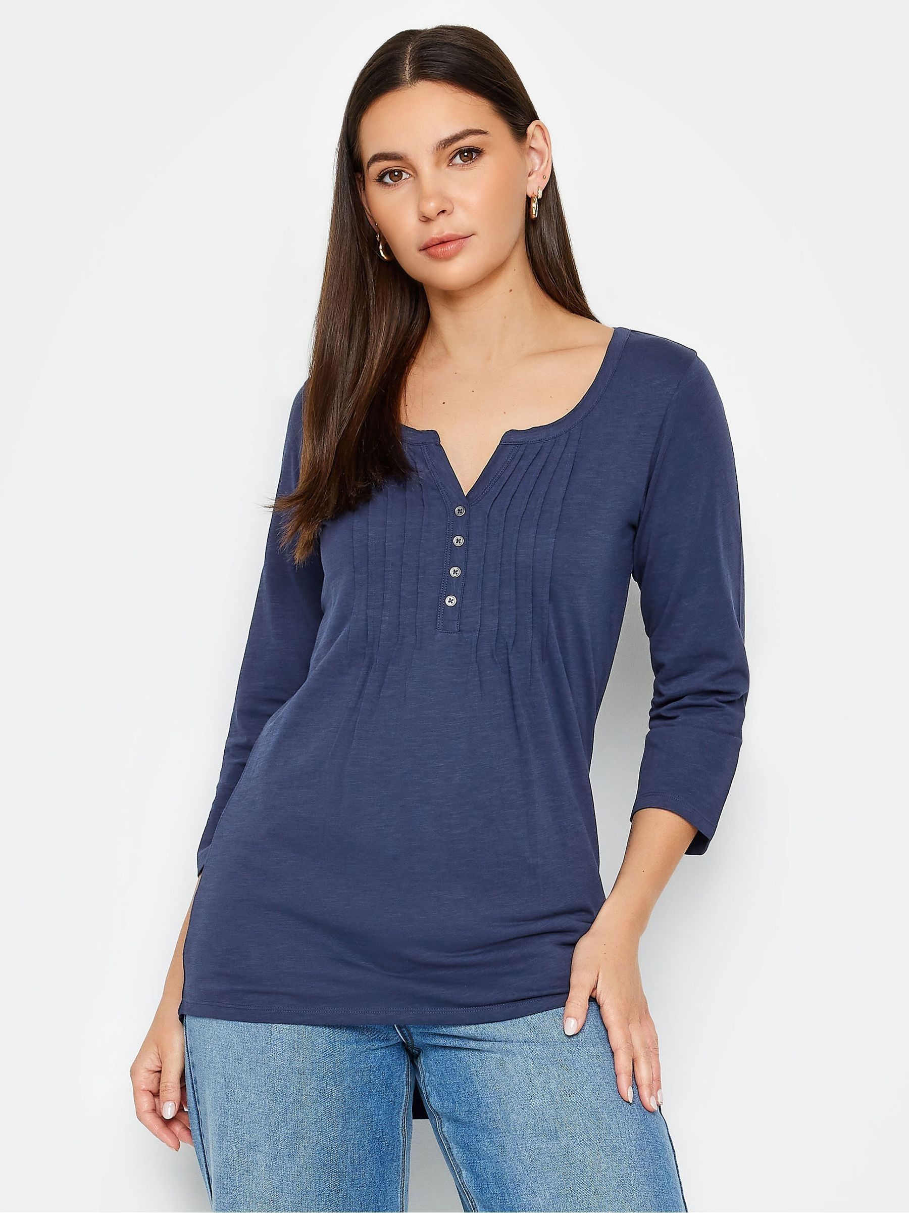 Buy Long Tall Sally Mid Blue 100% Cotton Henley Tops 2 Pack from the ...