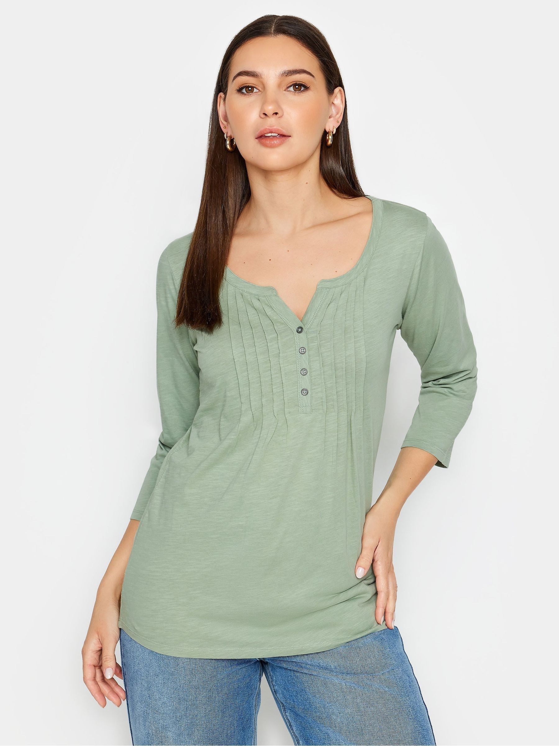 Buy Long Tall Sally Mid Blue 100% Cotton Henley Tops 2 Pack from the ...