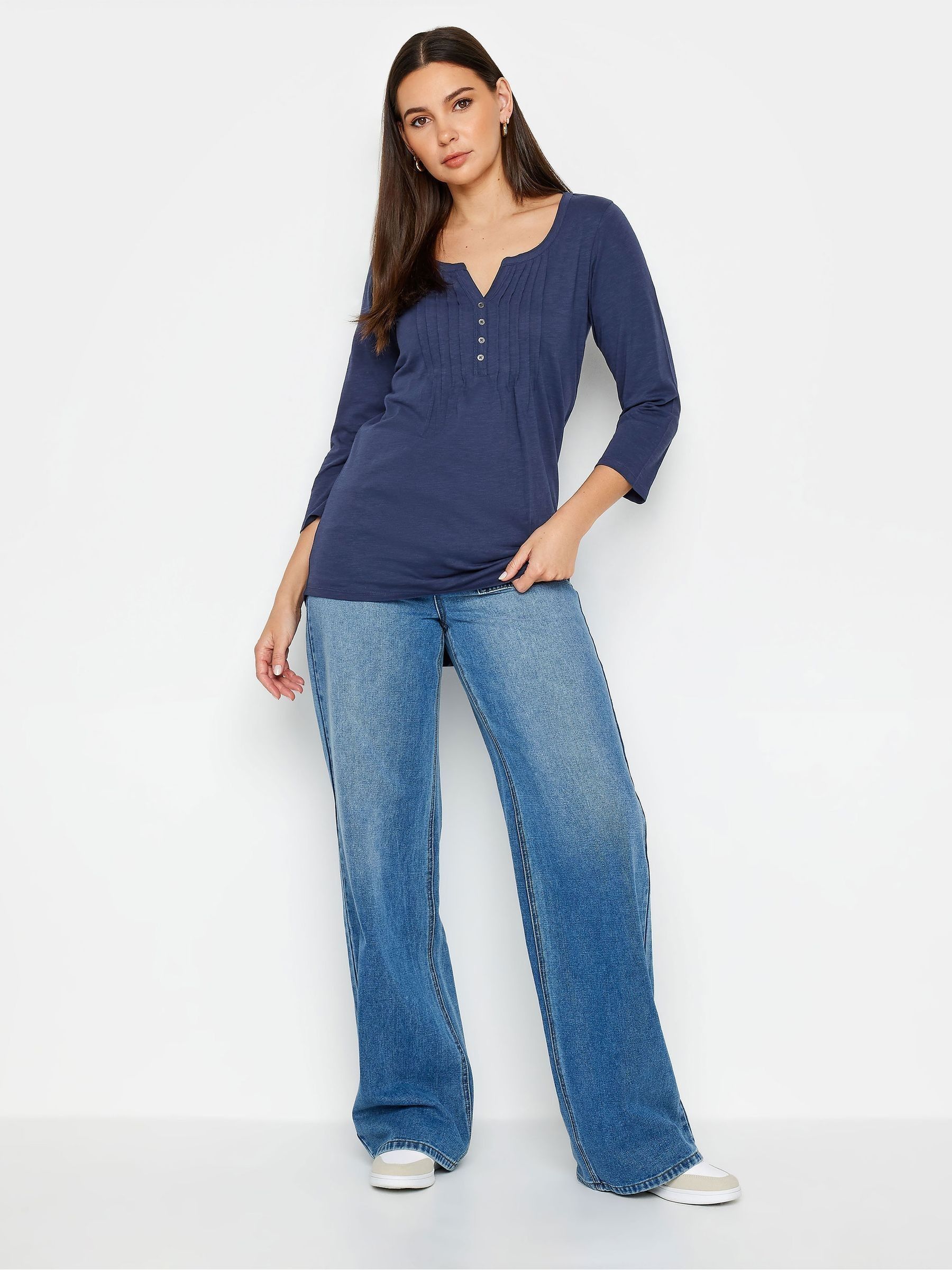 Buy Long Tall Sally Mid Blue 100% Cotton Henley Tops 2 Pack from the ...