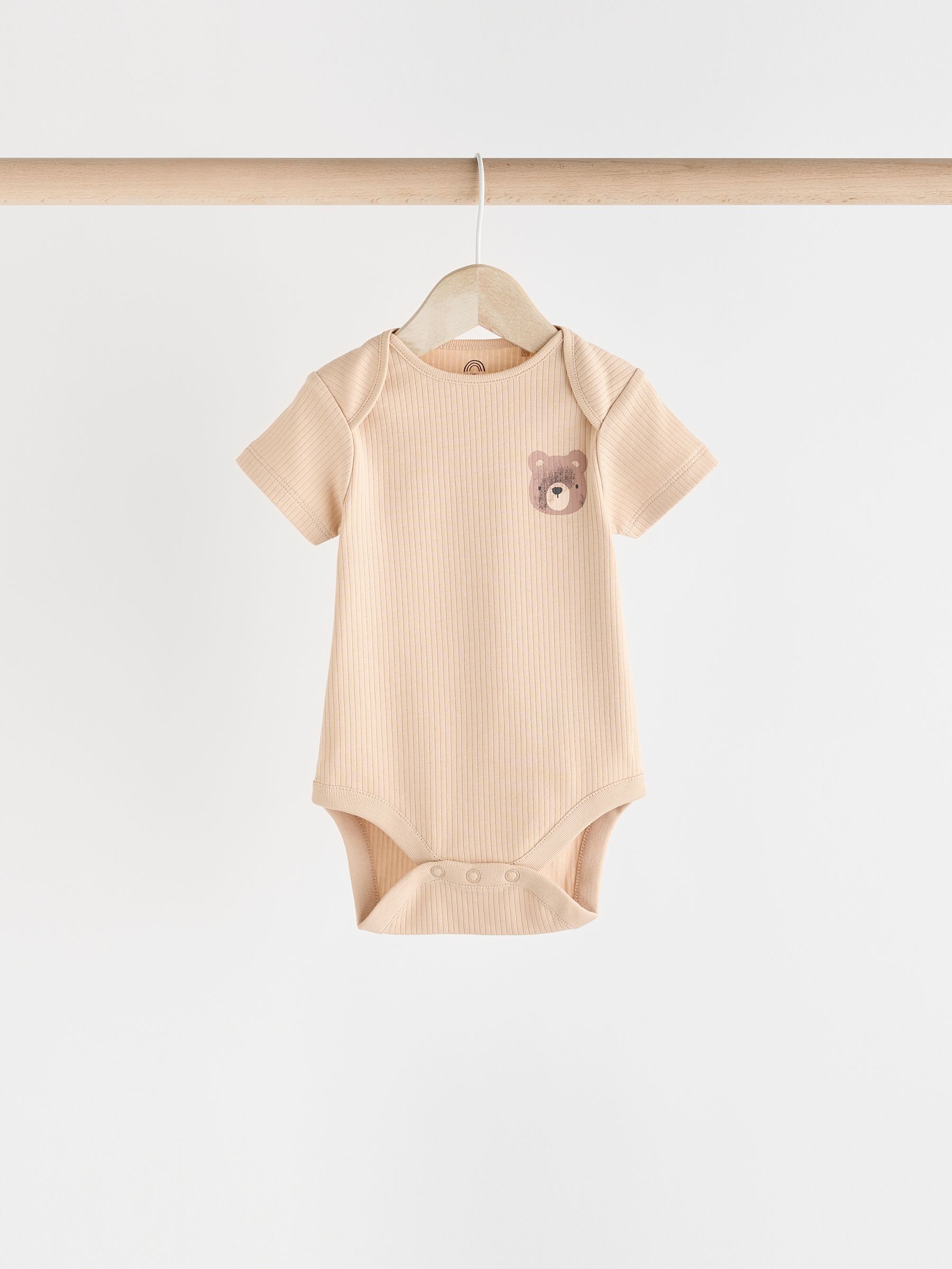 Buy Brown Bear Face 5 Pack Baby Short Sleeved 100% Cotton Bodysuits ...