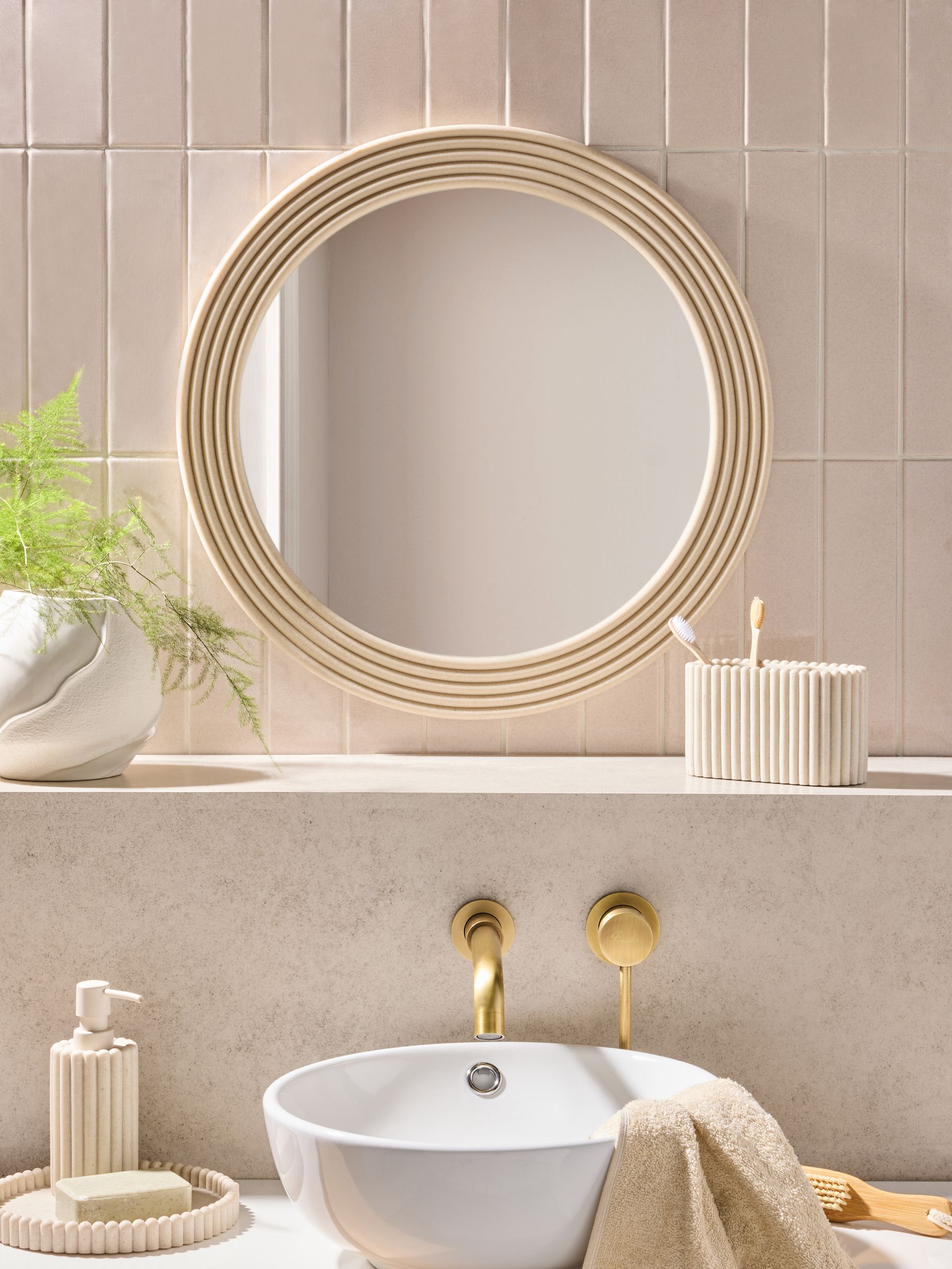 Buy Natural Resin Ribbed Round Wall Mirror from the Next UK online shop