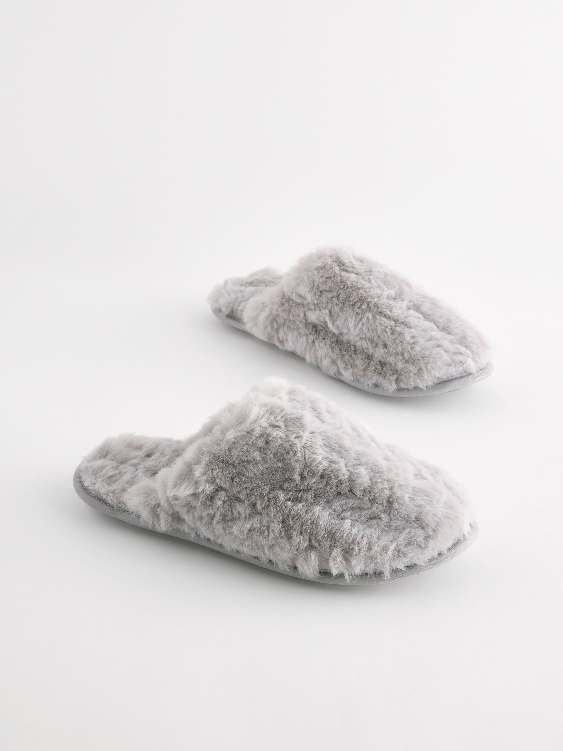 Buy Grey Faux Fur Mule Slippers from the Next UK online shop