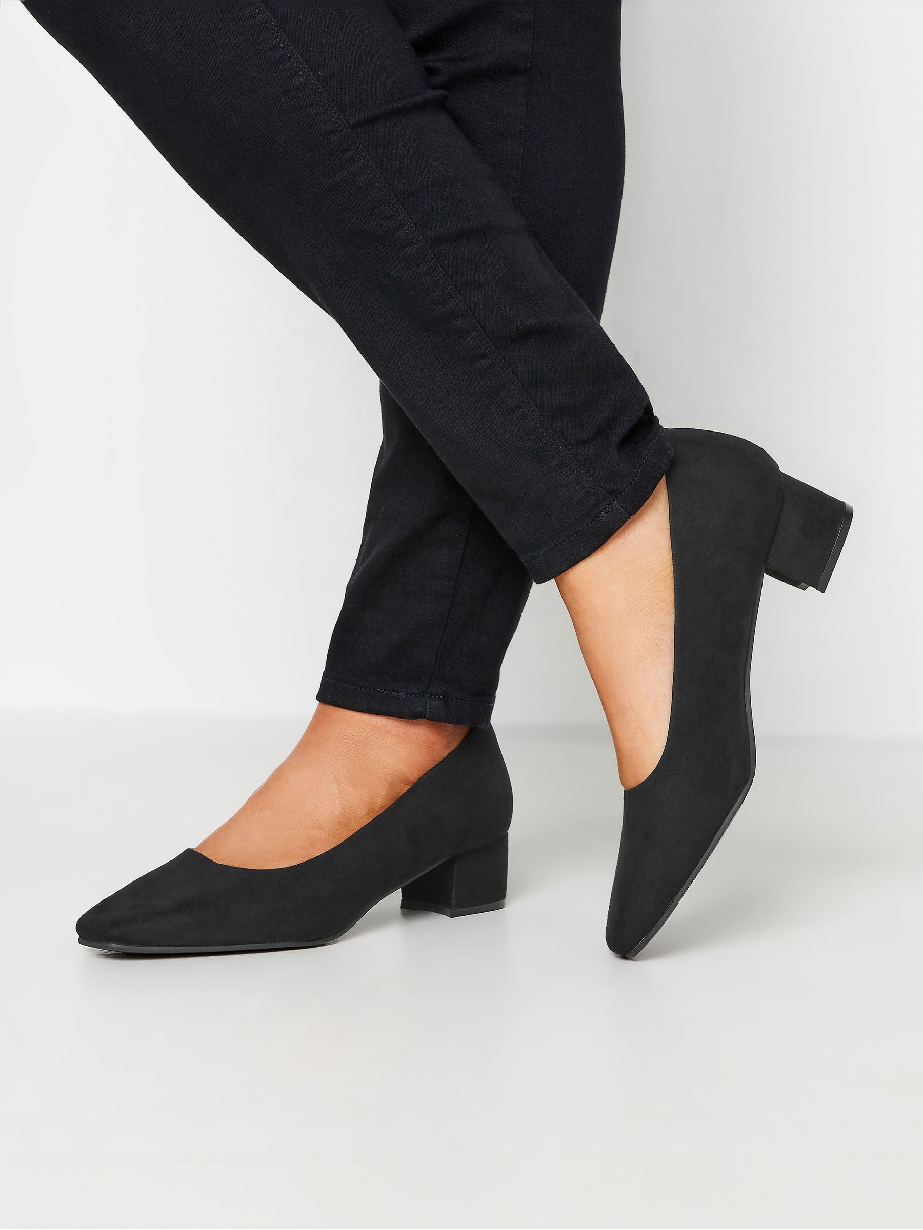 Buy Yours Curve Black Extra Wide Fit Faux Suede Block Heel Court Shoes ...