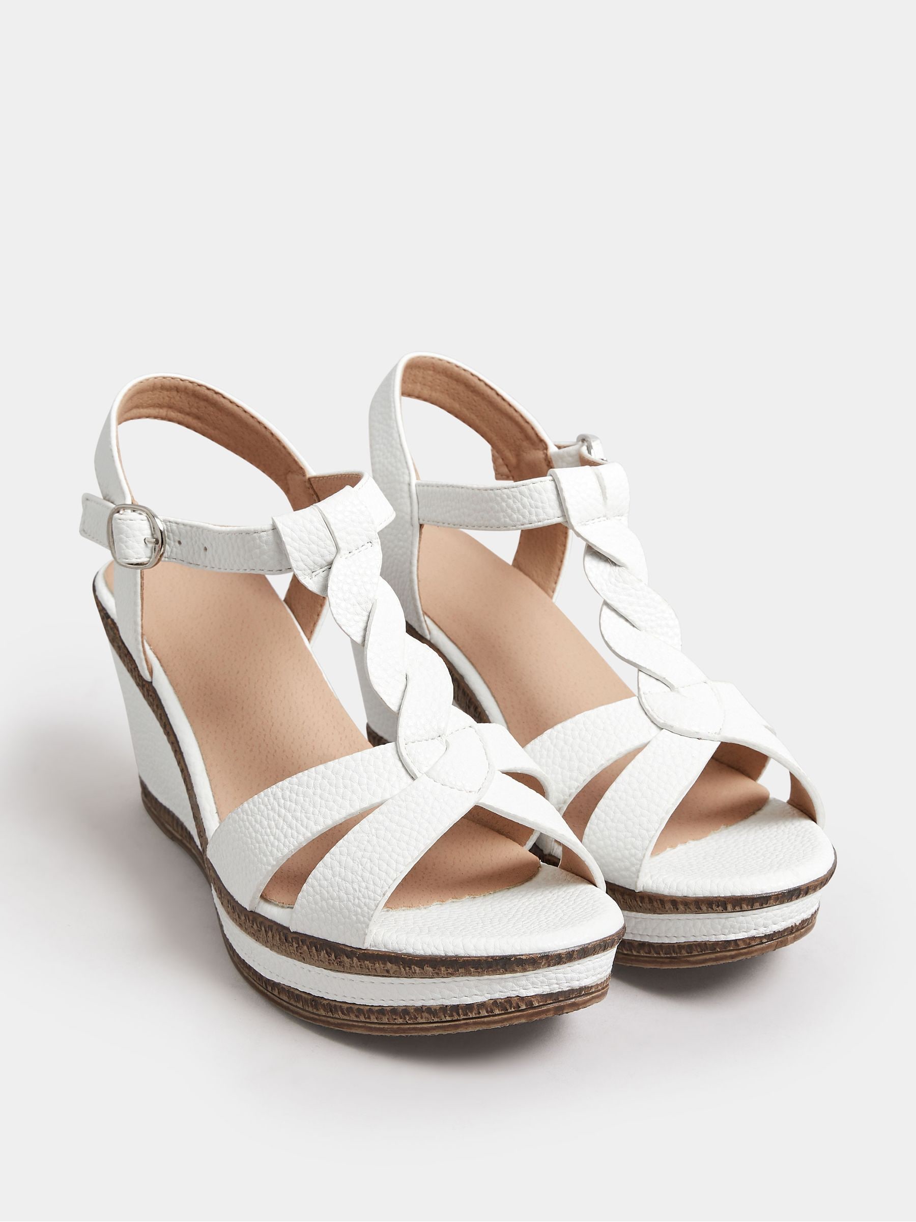 Buy Yours Curve White Cross Strap Wedge Heels In Extra Wide EEE Fit ...